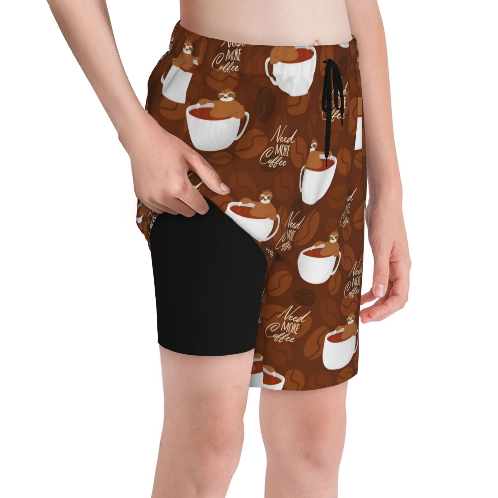 Cauagu Cute Sloths Bear Relaxing In Coffee Cup Print Swim Trunks for ...