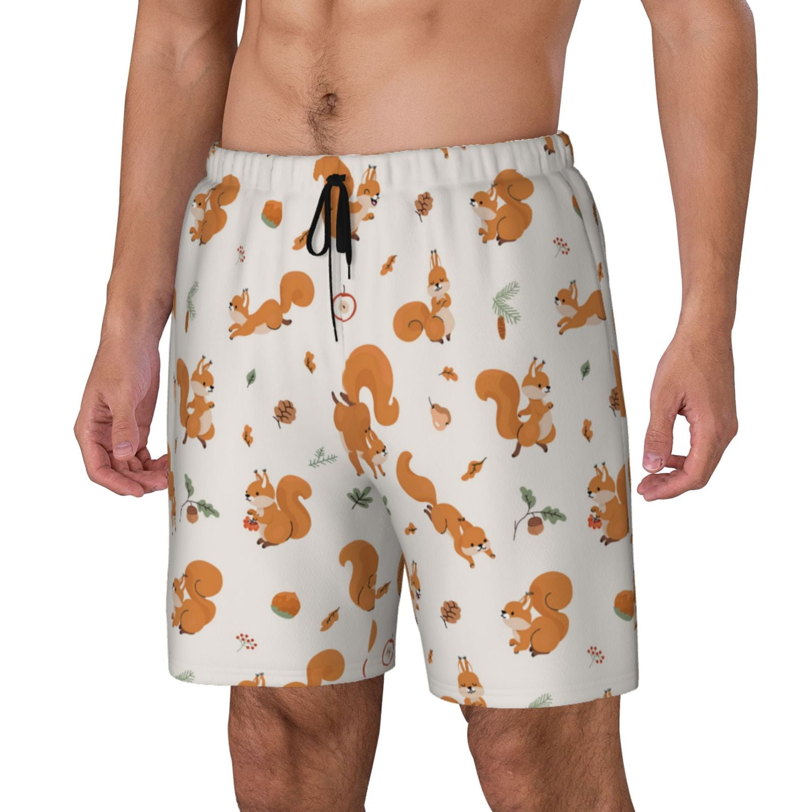 Cauagu Cute Squirrel Fall Print Mens Swim Trunks Quick Dry Board Shorts ...