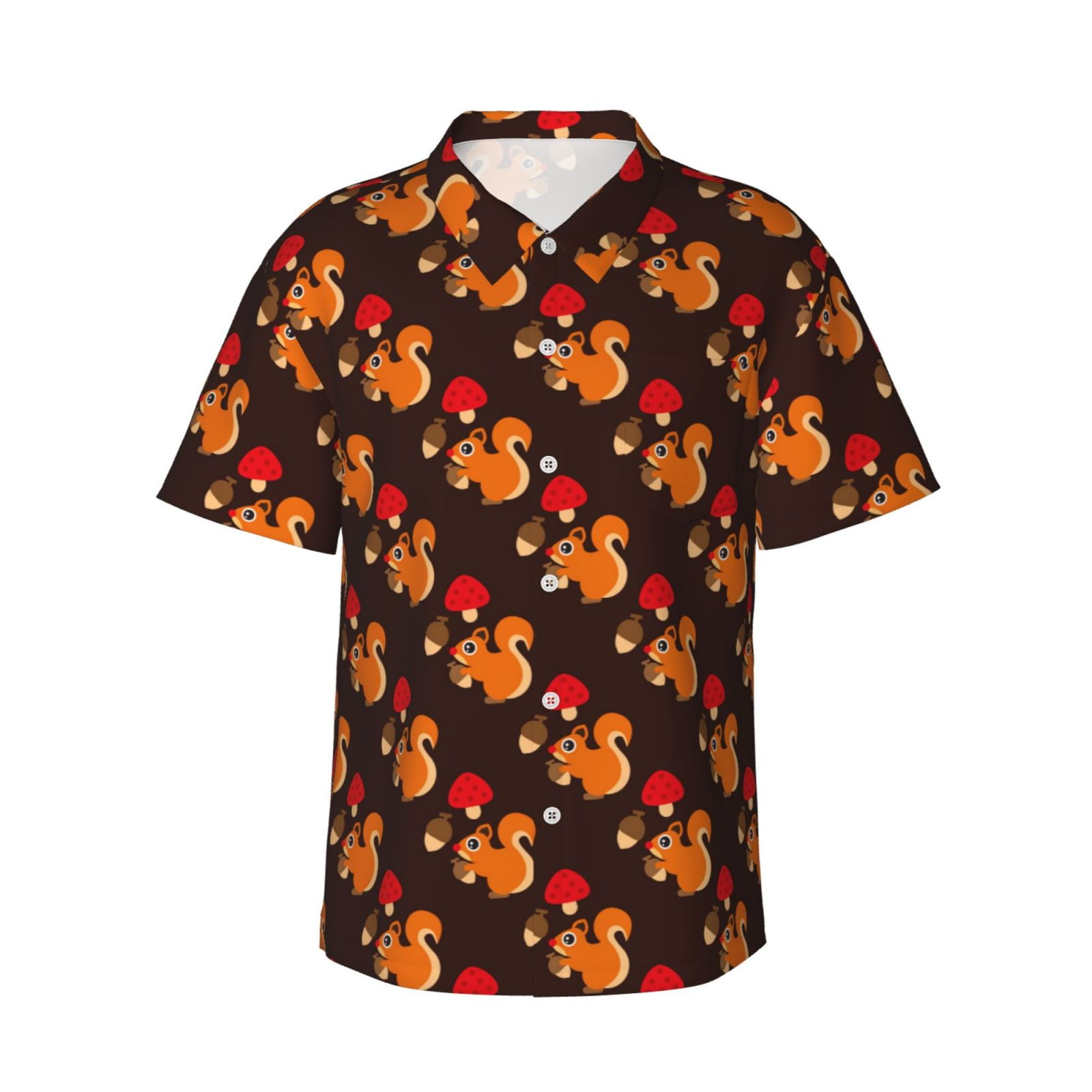 Cauagu Cute Squirrel Print Hawaiian Shirt for Men,Casual Short Sleeve ...