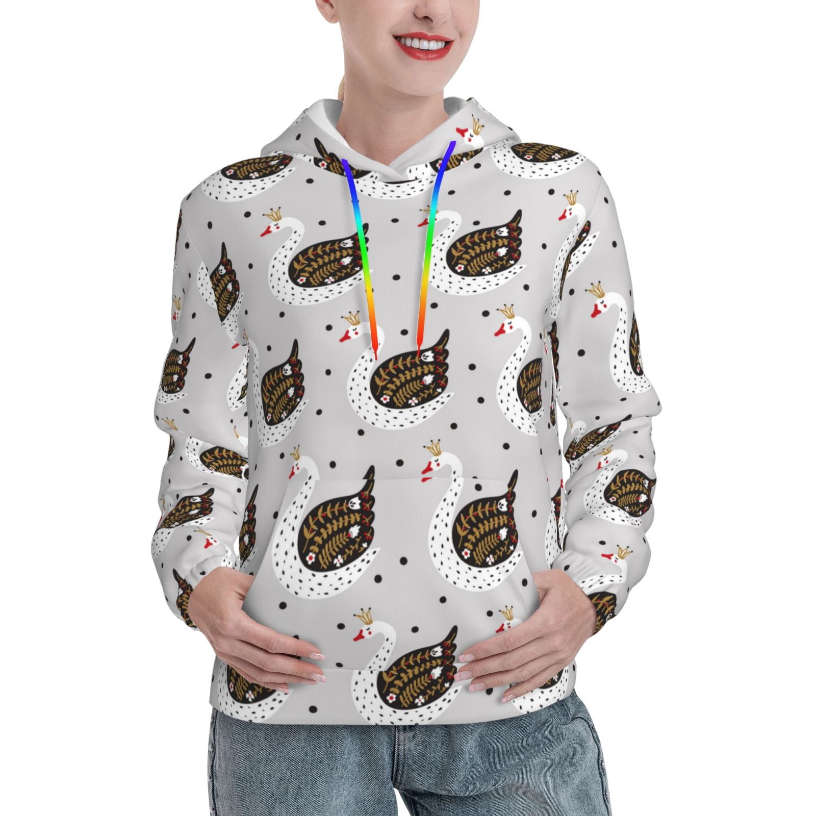 Cauagu Cute Swan for Women's Hooded Sweatshirts Pullover Hoodie for Women Fall Workout Sweat ...