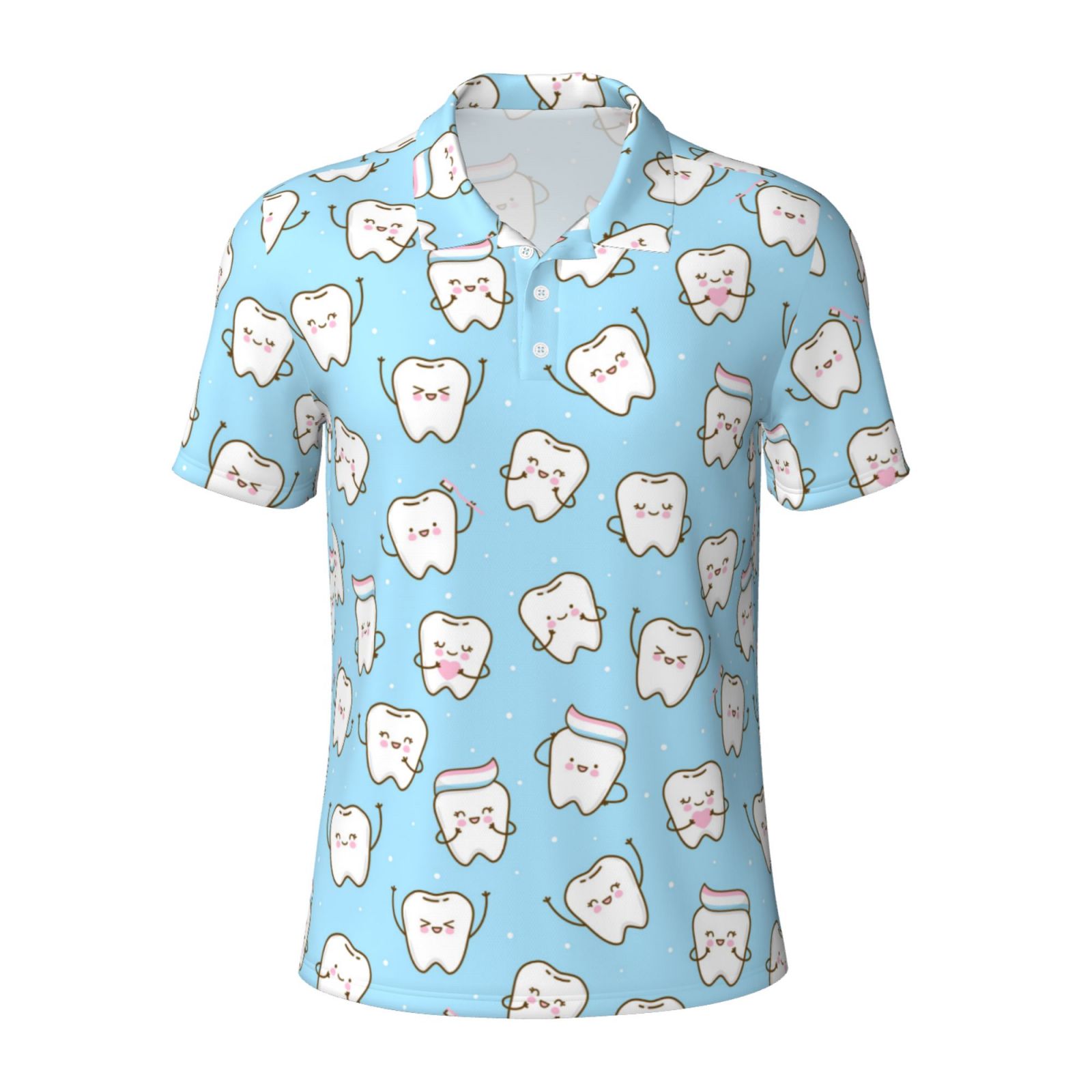 Cauagu Cute Teeth Print Men's Polo Shirts, Short-Sleeve Polo Shirts for ...
