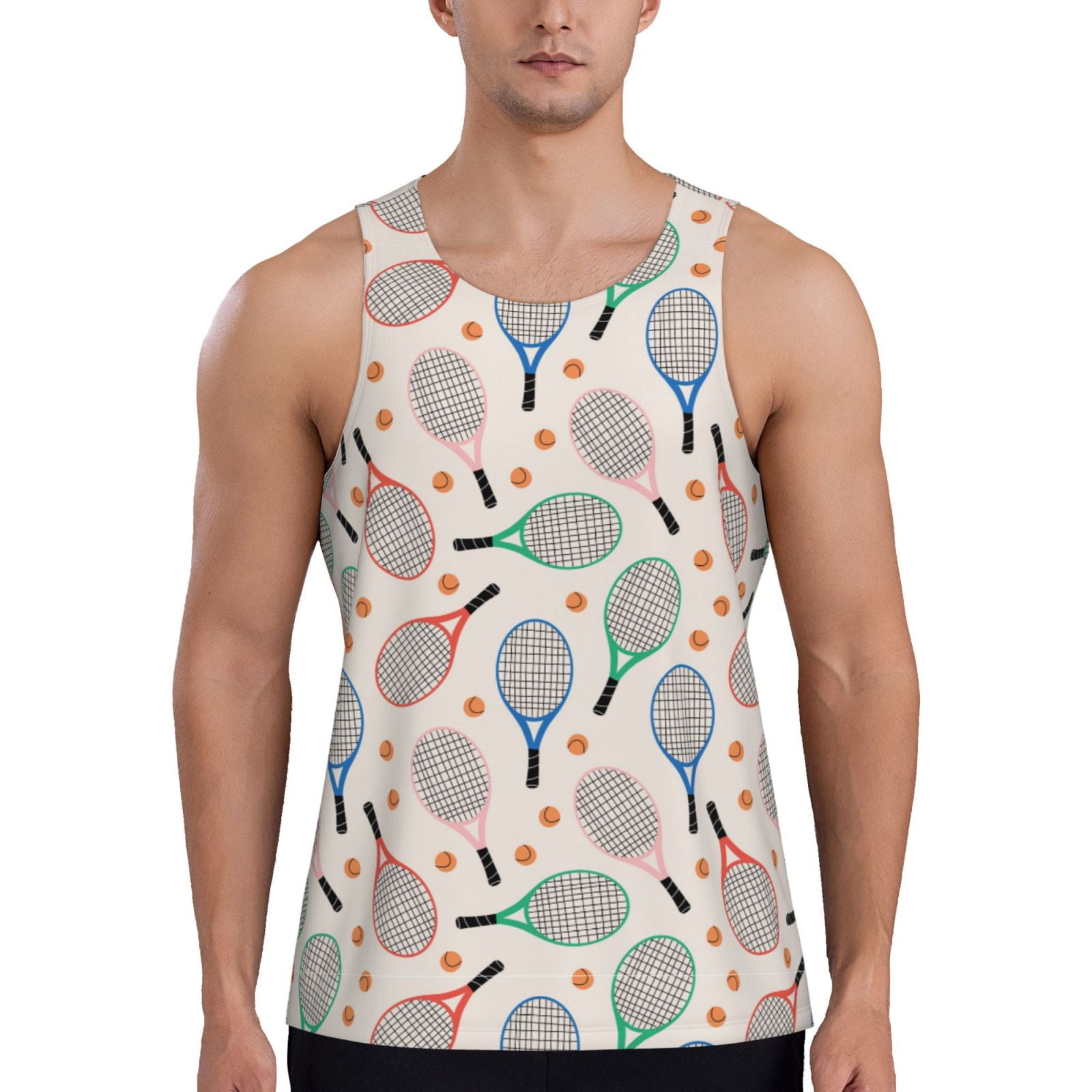 Cauagu Cute Tennis Racket Print Men's Sleeveless Muscle Shirts,Tank ...