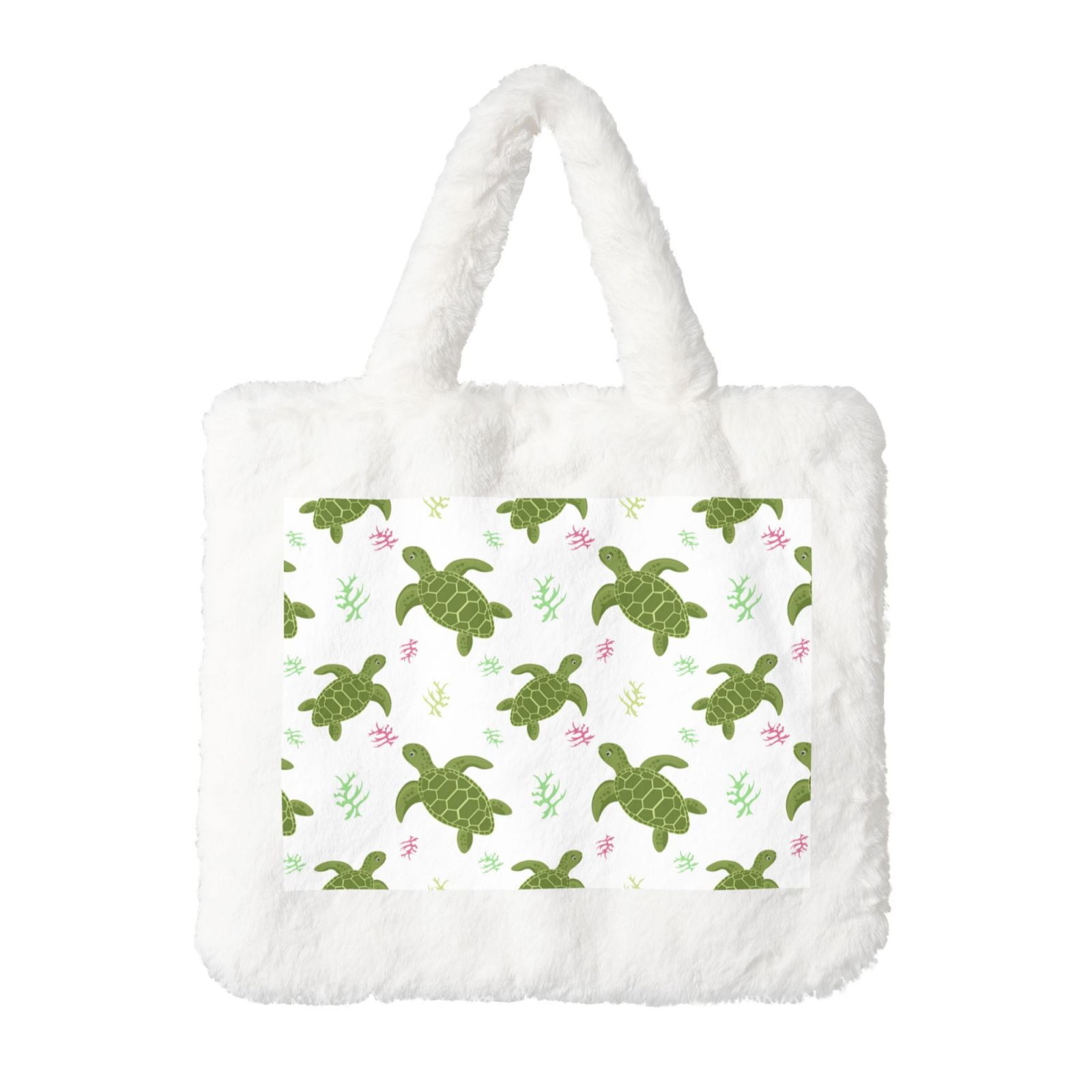 Cauagu Cute Turtle Pattern Women's Plush Tote Bag,Soft Underarm Bag ...