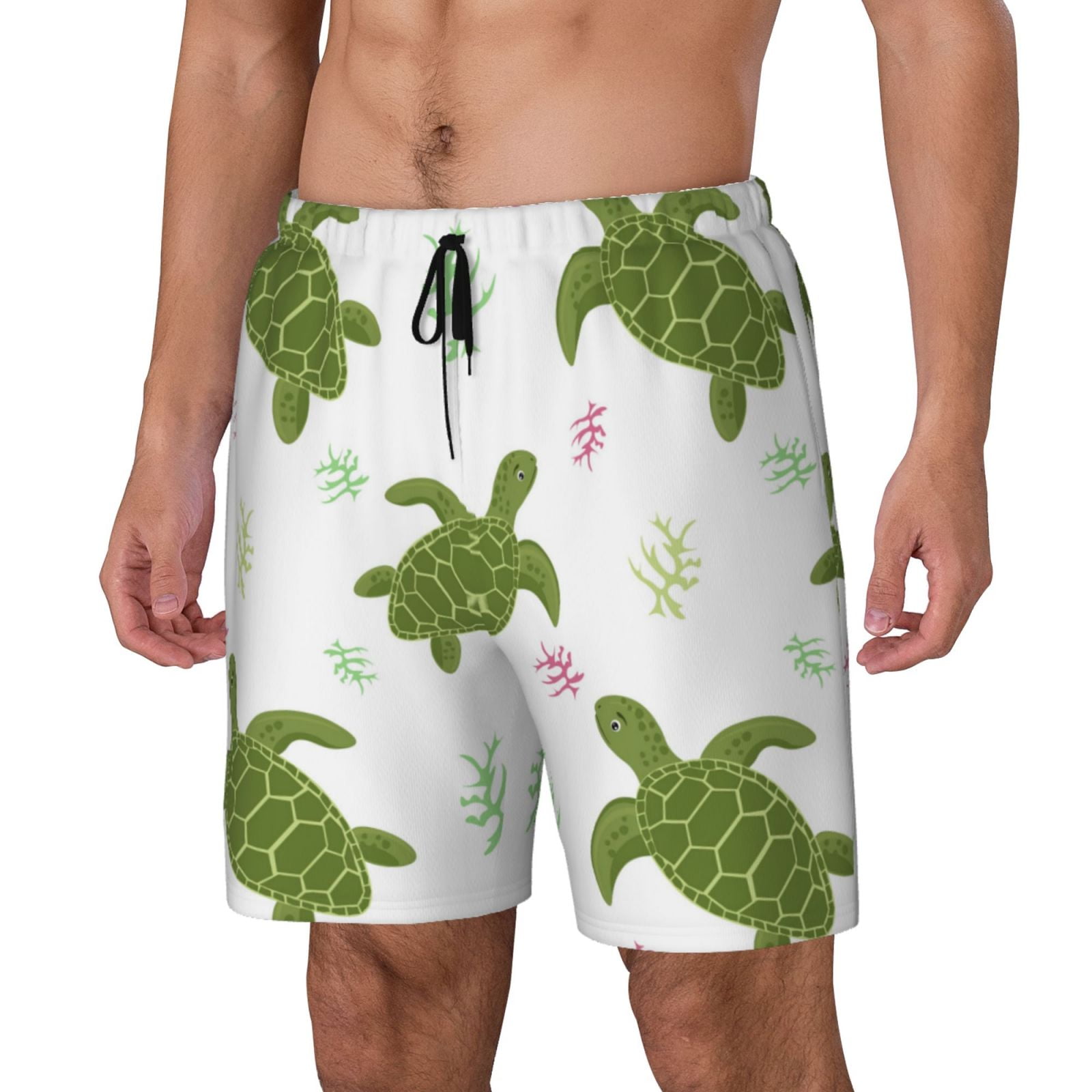 Cauagu Cute Turtle Print Mens Swim Trunks Quick Dry Board Shorts Swim ...