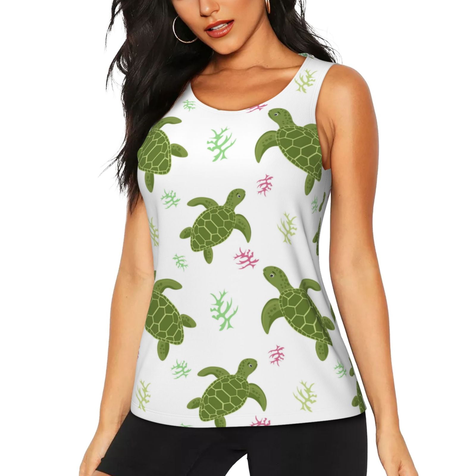Cauagu Cute Turtle for Women's Workout Tank Tops Sleeveless Running ...