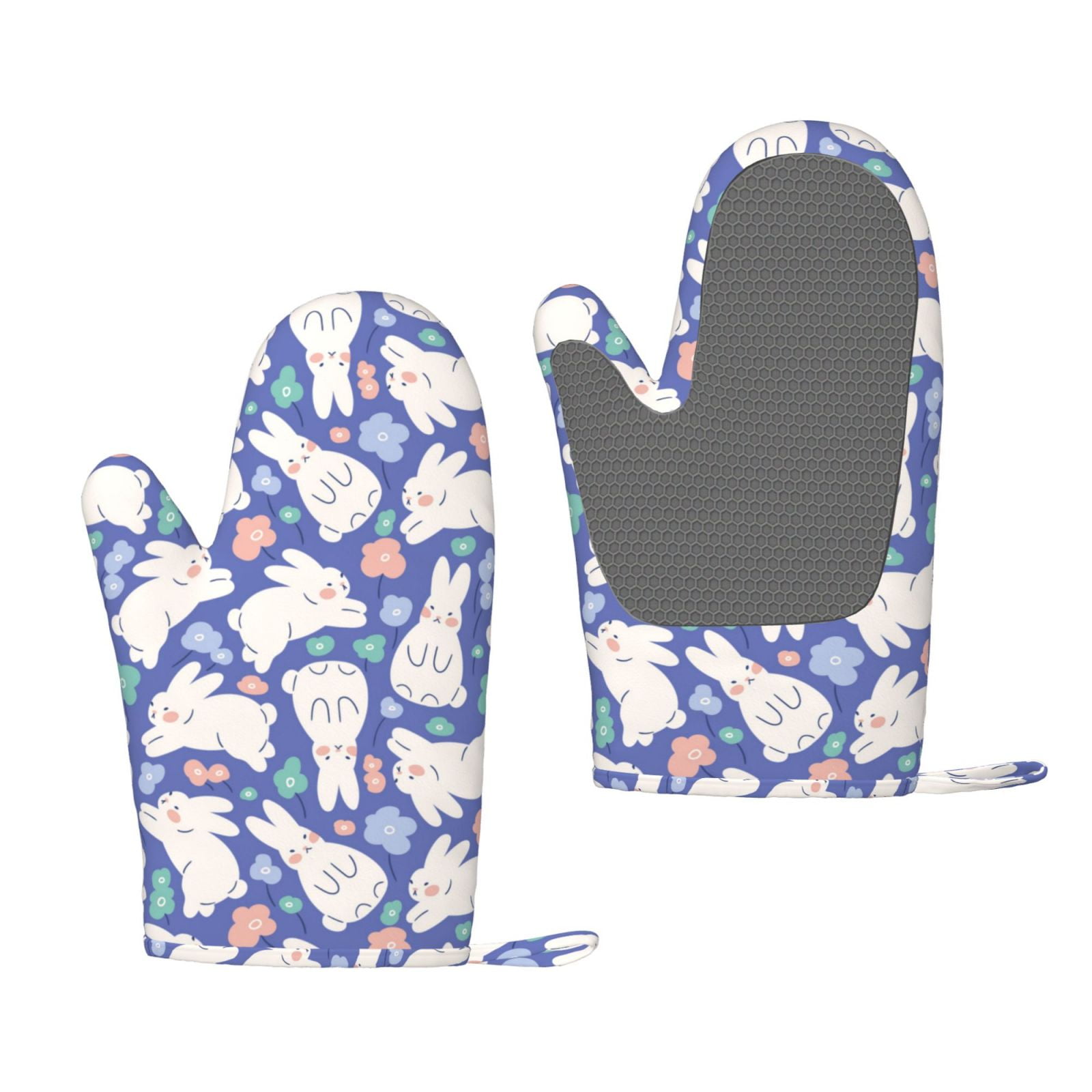 Cauagu Cute White Rabbit Print Oven Mitts 2 Piece Set,BBQ Gloves ...