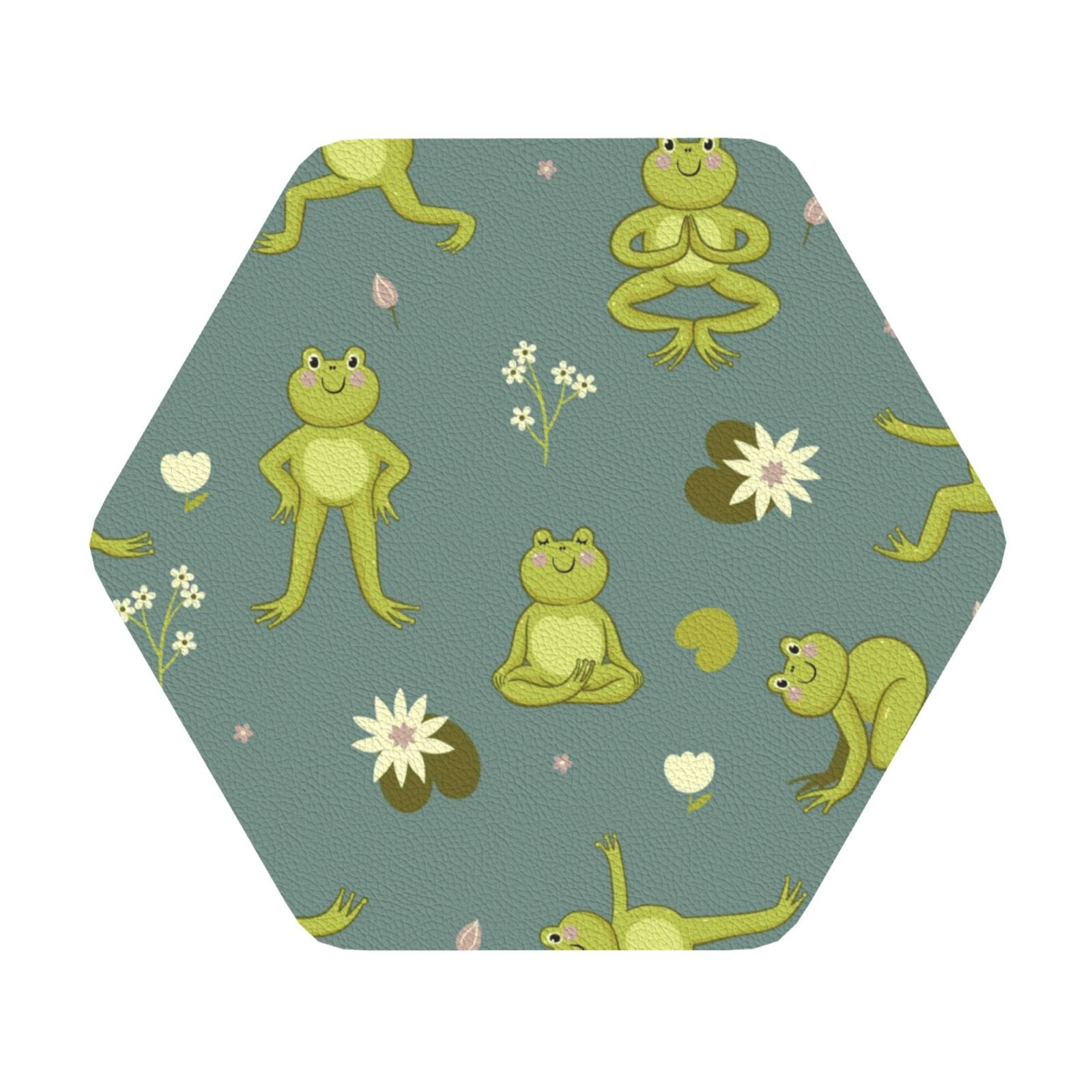 Cauagu Cute Yoga Frogs for Round Coaster,Drink Coasters Set of 4 ...