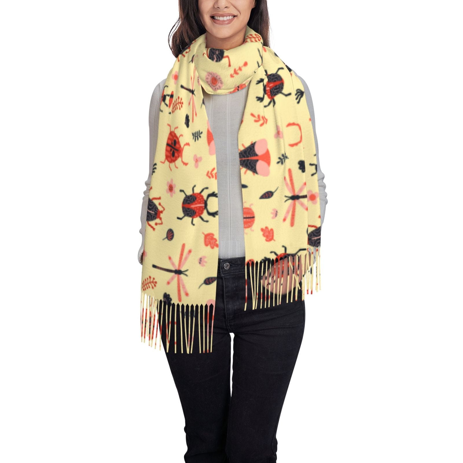 Cauagu Cute insects Print Women Wrap Shawl tassels Scarves Retro Scarf ...