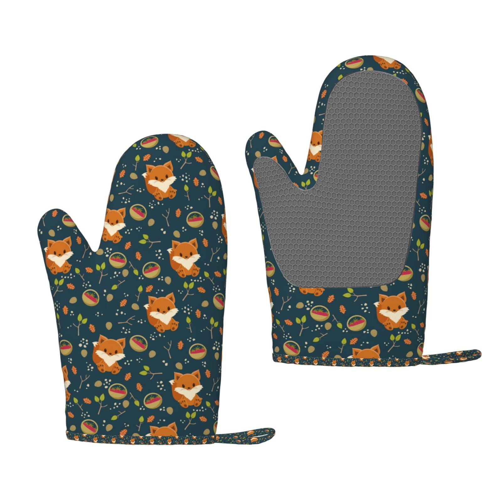 Cauagu Cute plant fox Print Oven Mitts 2 Piece Set,BBQ Gloves Grilling ...