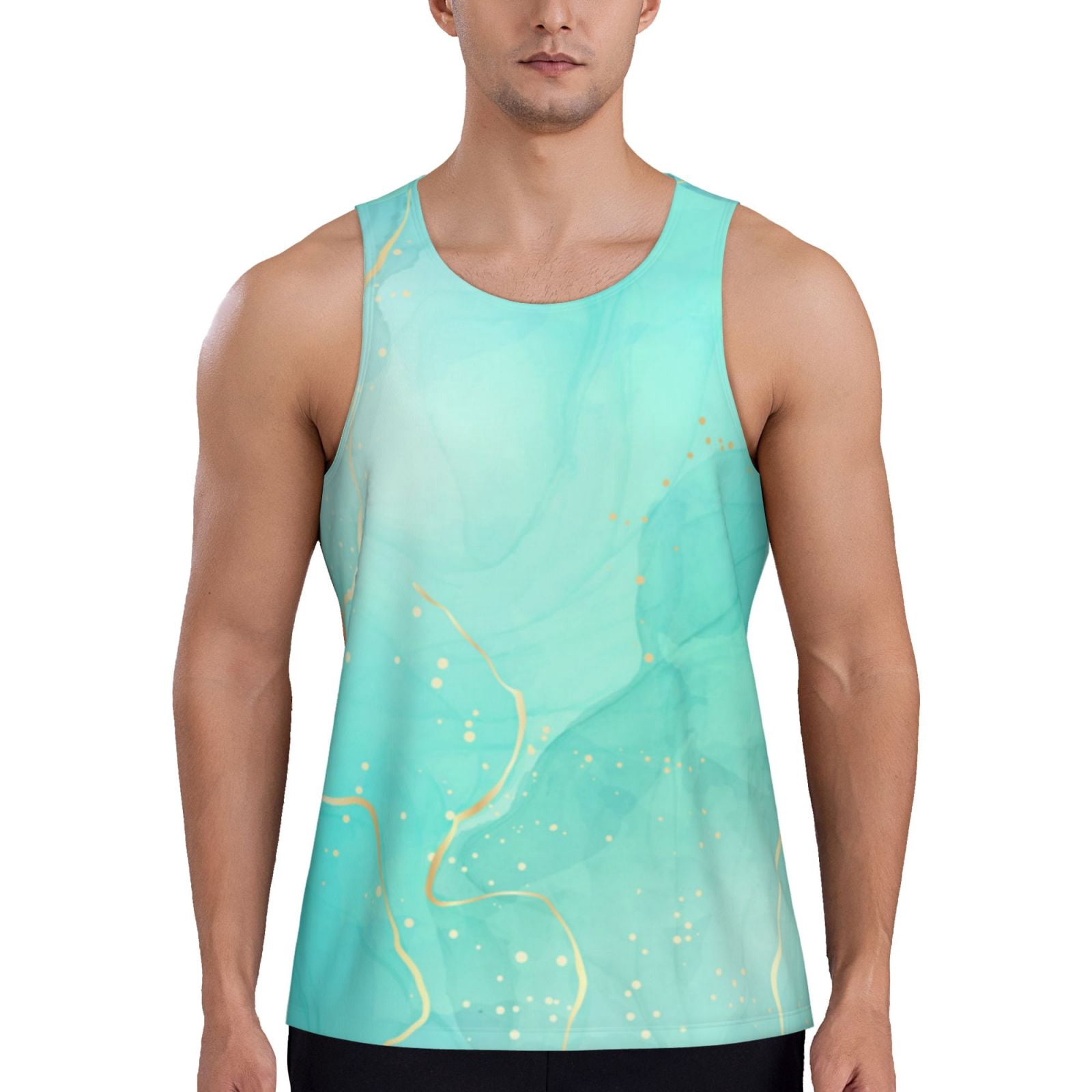 Cauagu Cyan Mint Marble Print Men's Sleeveless Muscle Shirts,Tank Tops ...