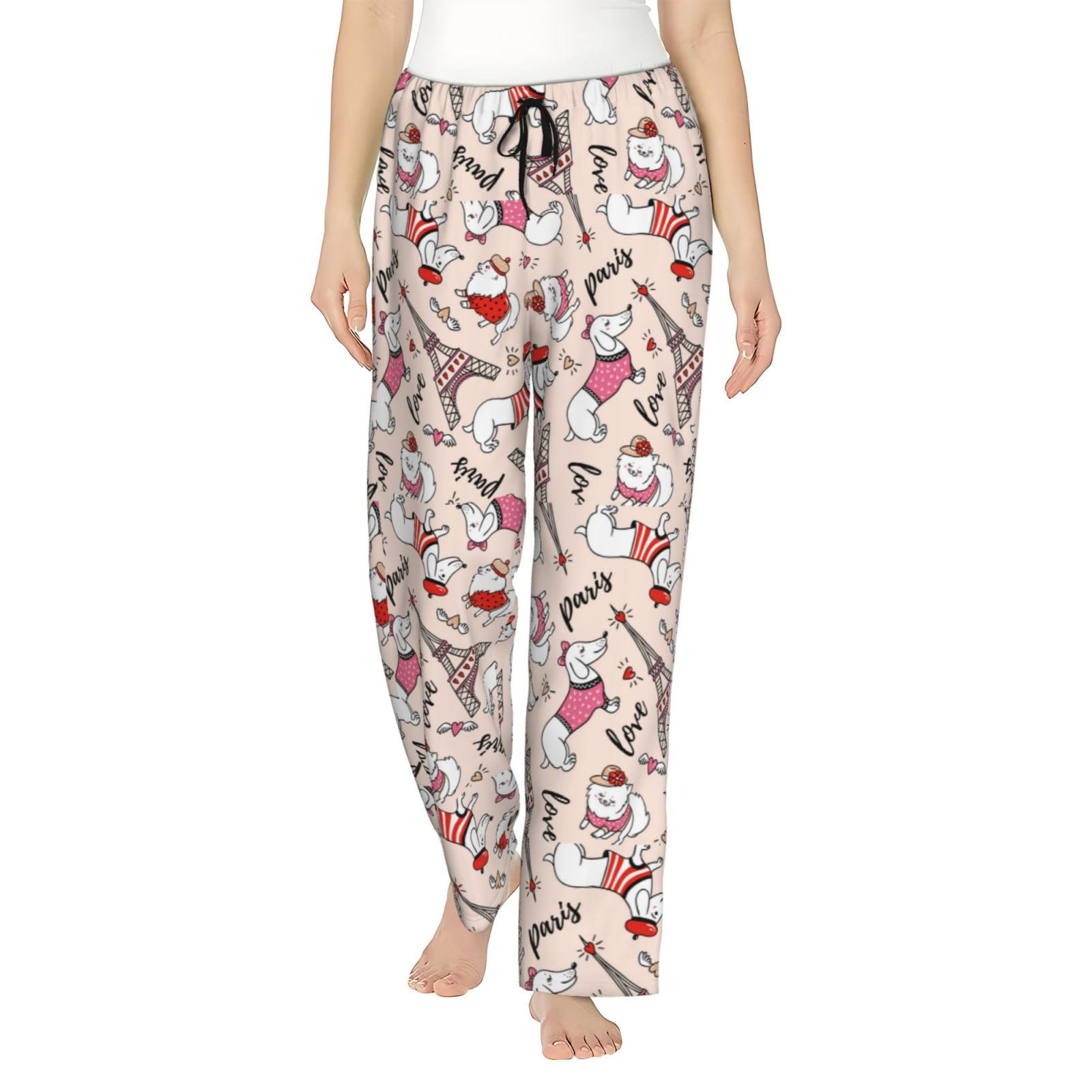 Cauagu Dachshund And Eiffel Tower Pajama Pants for Women Loose Fit Wide ...