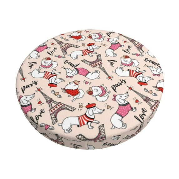 Cauagu Dachshund And Eiffel Tower Print Round Stool Covers,Seat Cushion ...