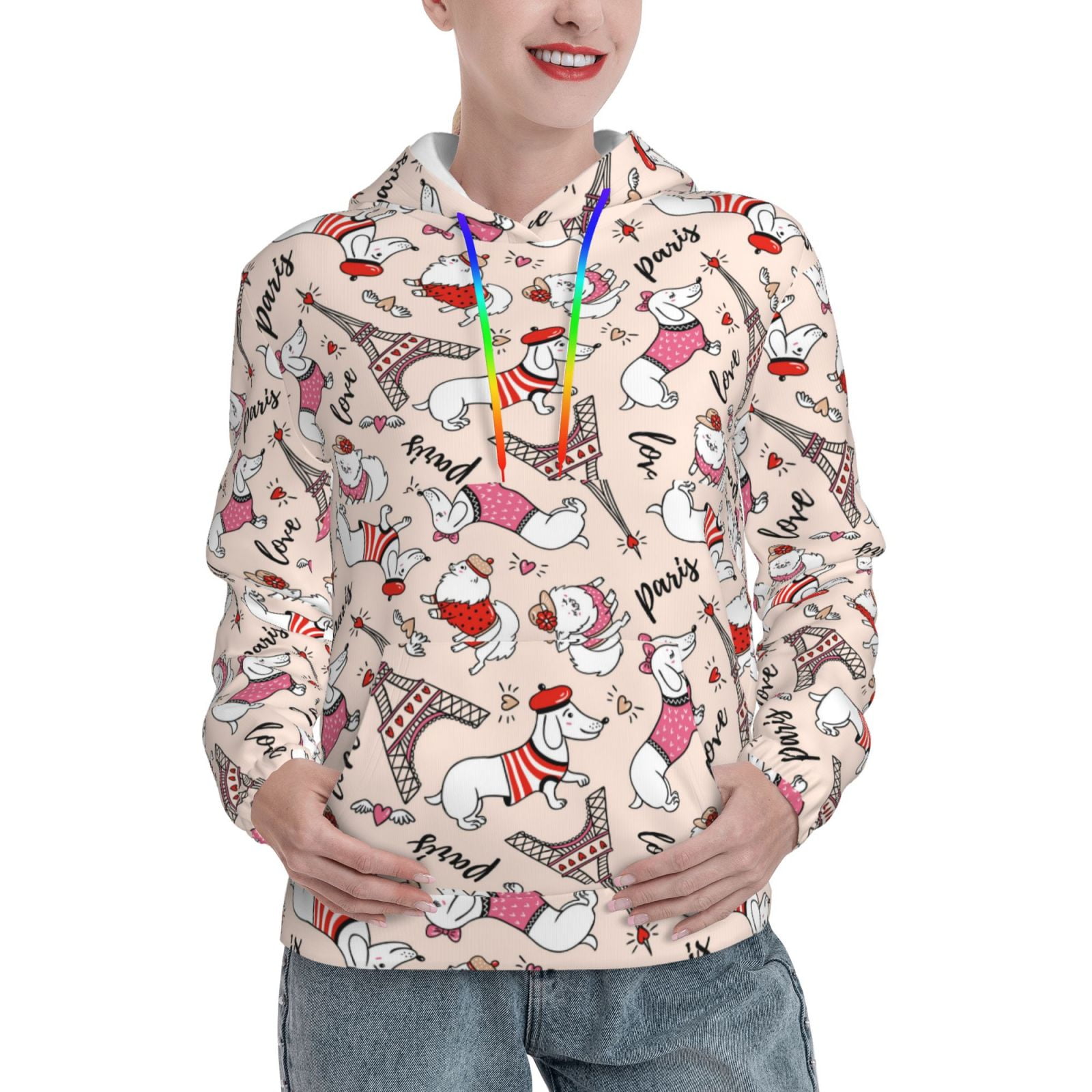 Cauagu Dachshund And Eiffel Tower for Women's Hooded Sweatshirts Pullover Hoodie for Women Fall ...