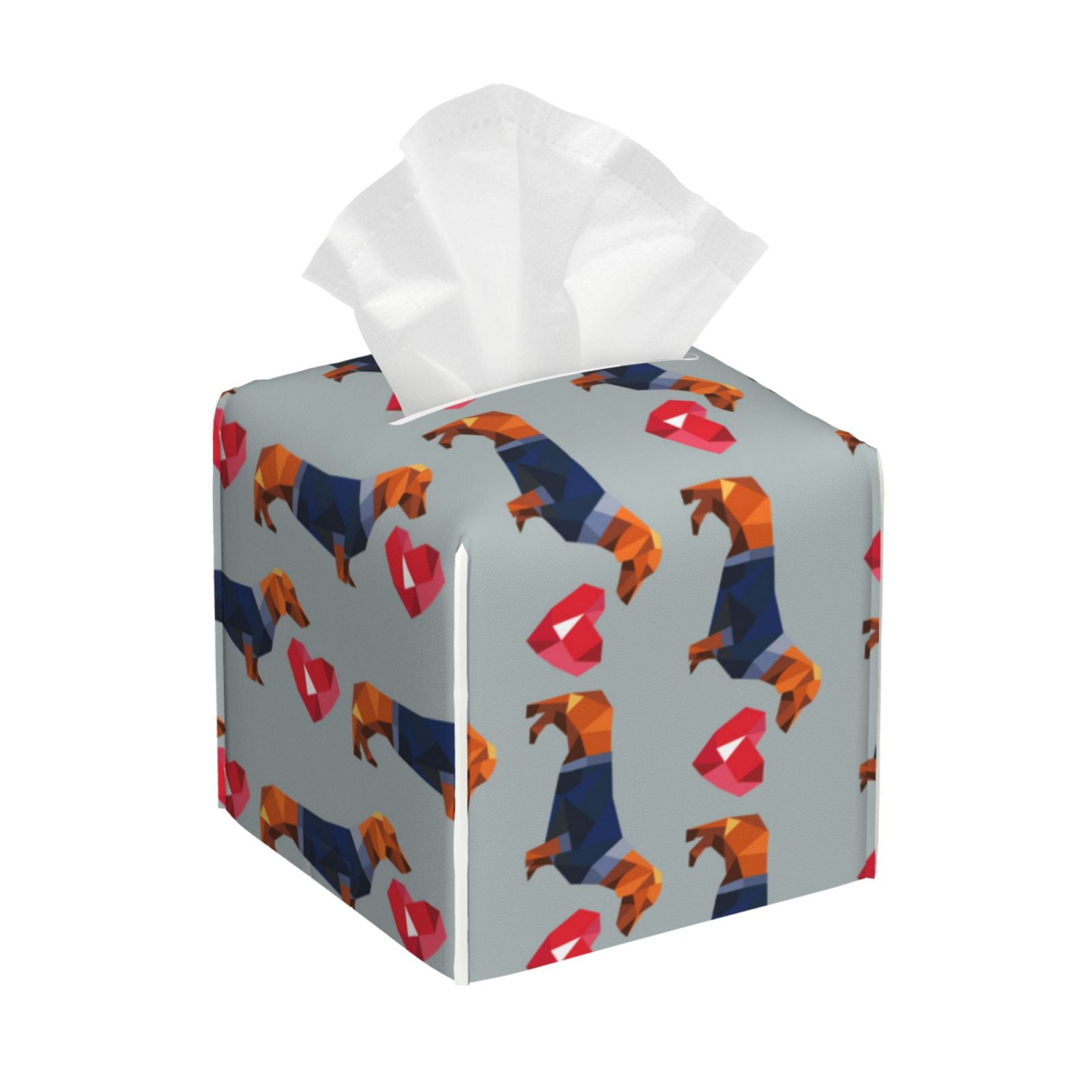 Cauagu Dachshund Dog Heart Print Tissue Box Cover,Leather Square Holder ...