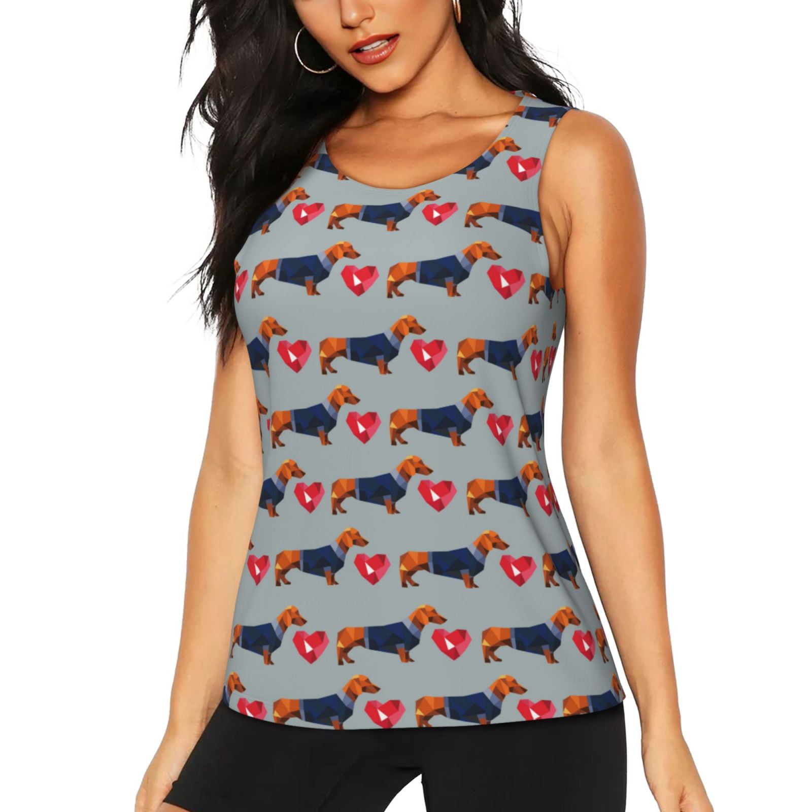 Cauagu Dachshund Dog Heart for Women's Workout Tank Tops Sleeveless ...
