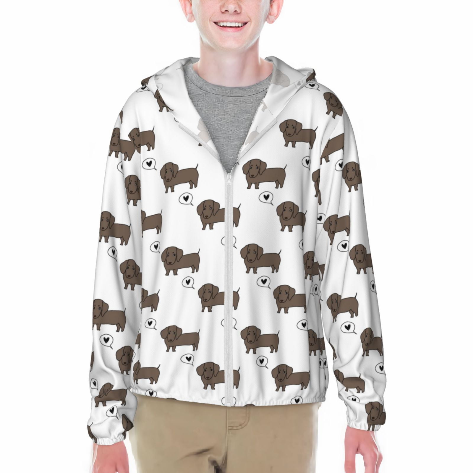 Cauagu Dachshund Dog Print Sun Protection Jacket for Teen,Full-Zipper Long Sleeve Sun Shirts ...