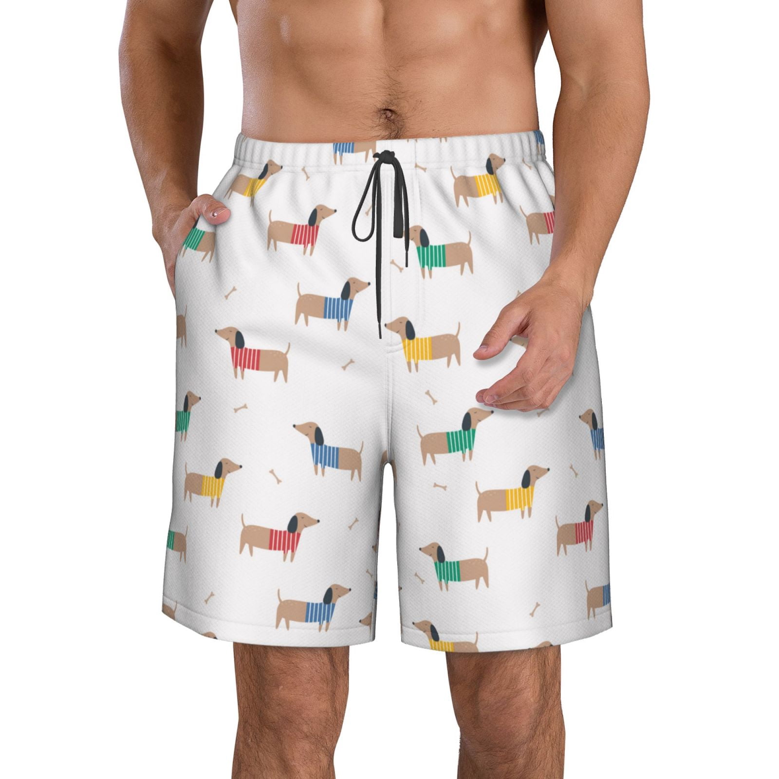 Cauagu Dachshund Dog Puppy Print Men's Swim Trunks,Hawaiian Bathing ...