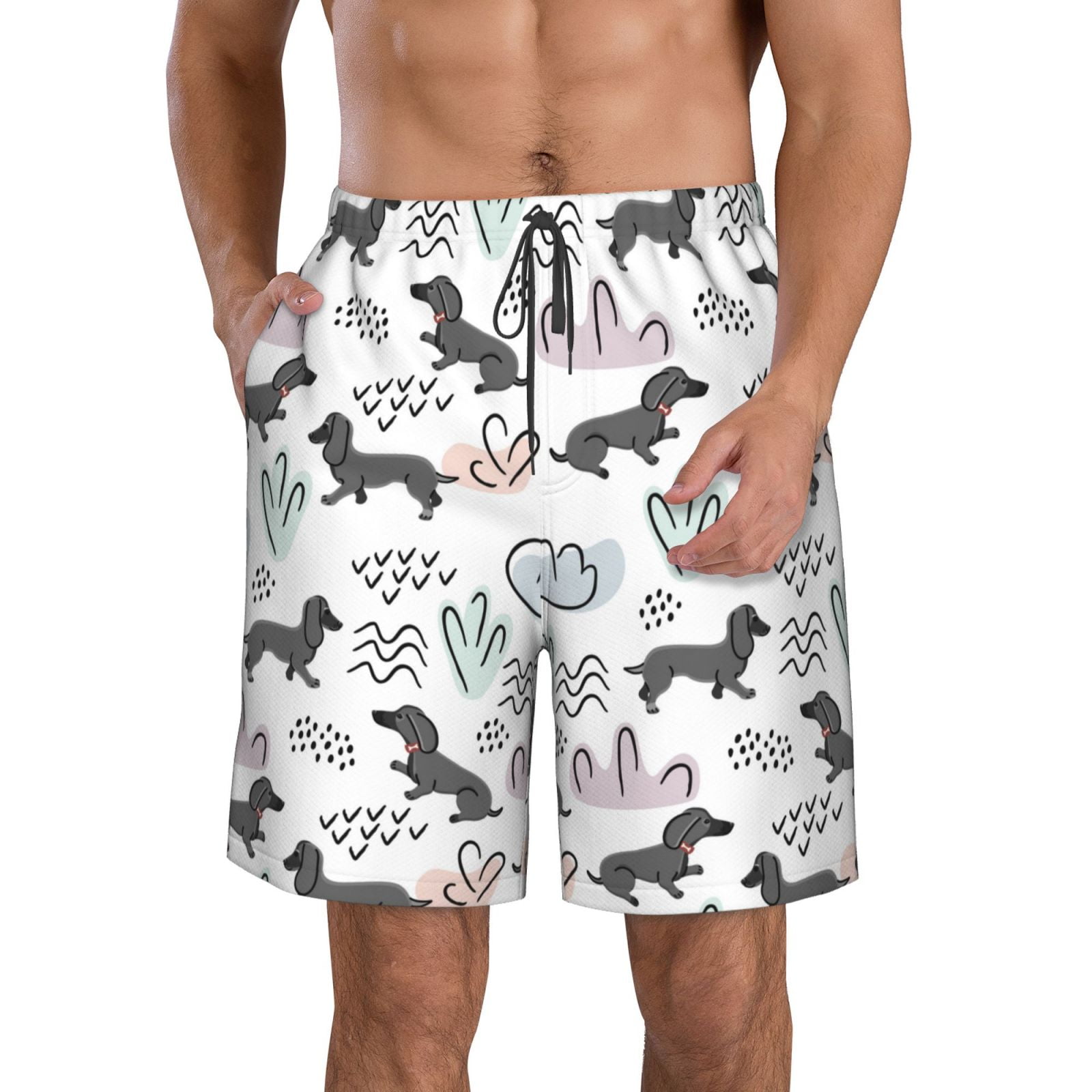 Cauagu Dachshund Dog Puppy Print Men's Swim Trunks,Hawaiian Bathing ...