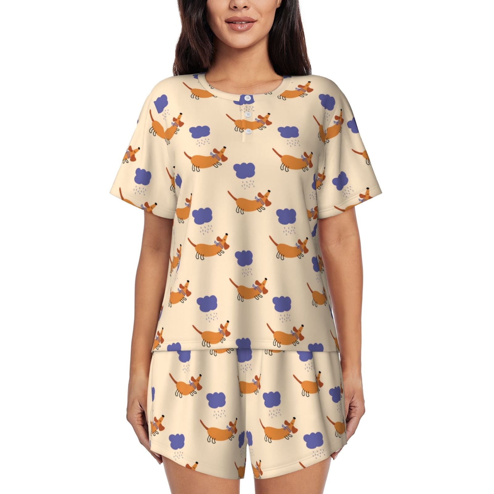 Cauagu Dachshund for Women's Round Neck Pajama Set,Short-Sleeved ...