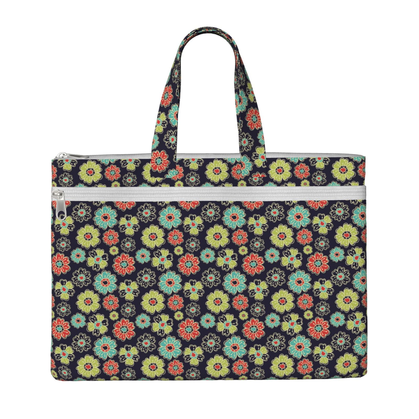 Cauagu Daisies Flowers Pattern Canvas Tote File Bag, Zipper Tote Bag ...