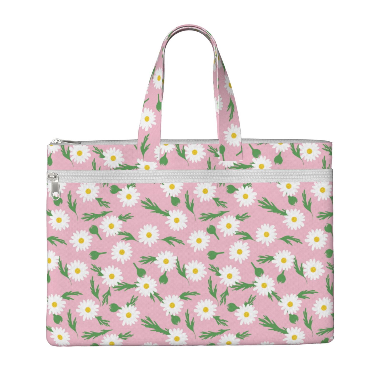 Cauagu Daisies Flowers Pattern Canvas Tote File Bag, Zipper Tote Bag ...