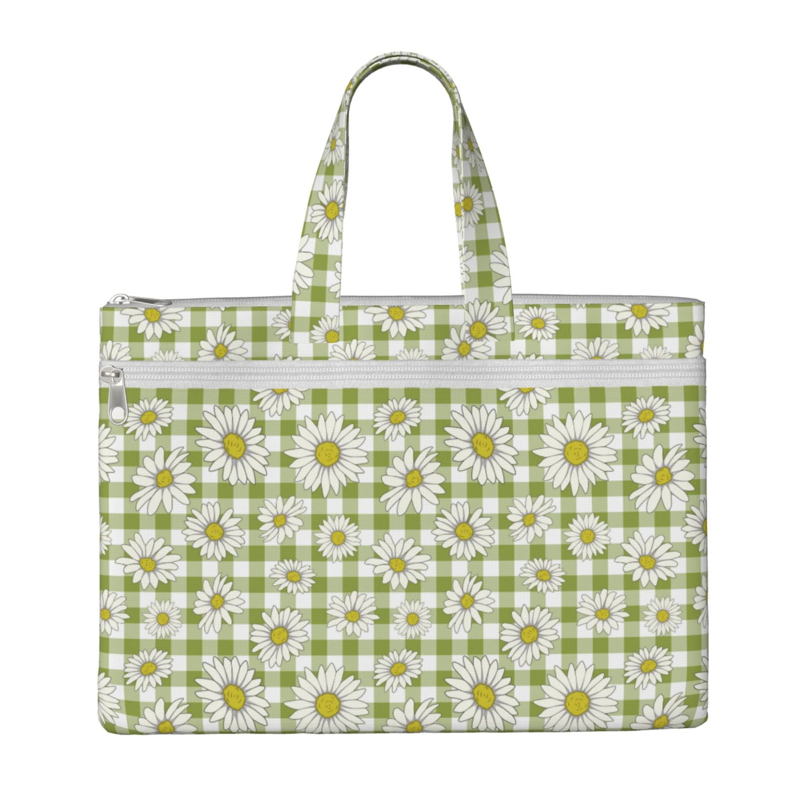 Cauagu Daisies Flowers Pattern Canvas Tote File Bag, Zipper Tote Bag ...