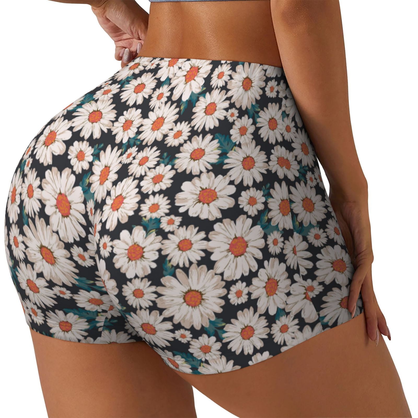 Cauagu Daisies Flowers for Womens Workout Impact Shorts,Booty Biker ...