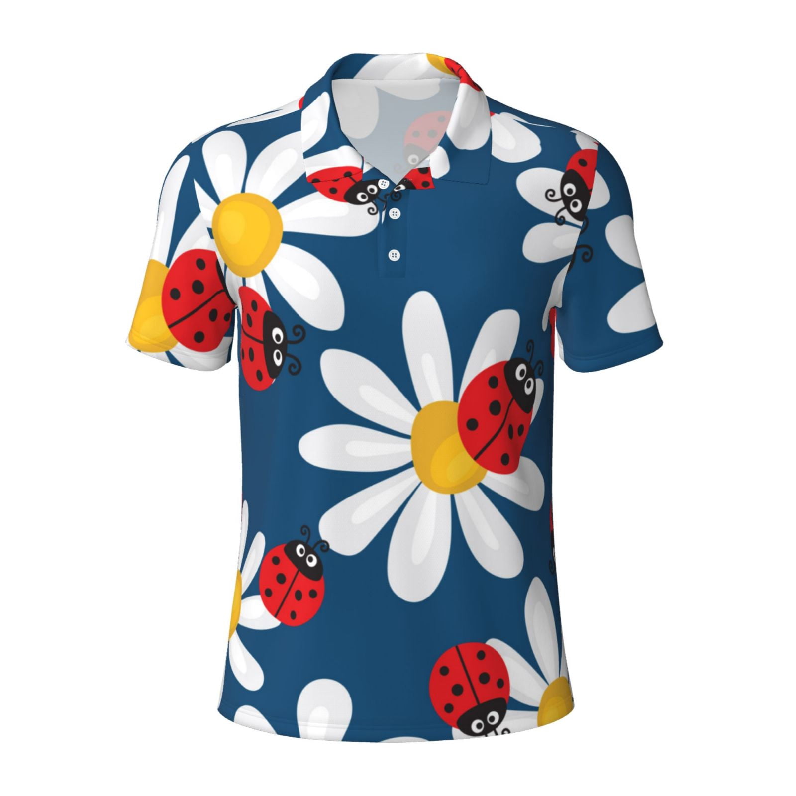 Cauagu Daisies With Ladybugs Print Men's Polo Shirts, Short-Sleeve Polo ...
