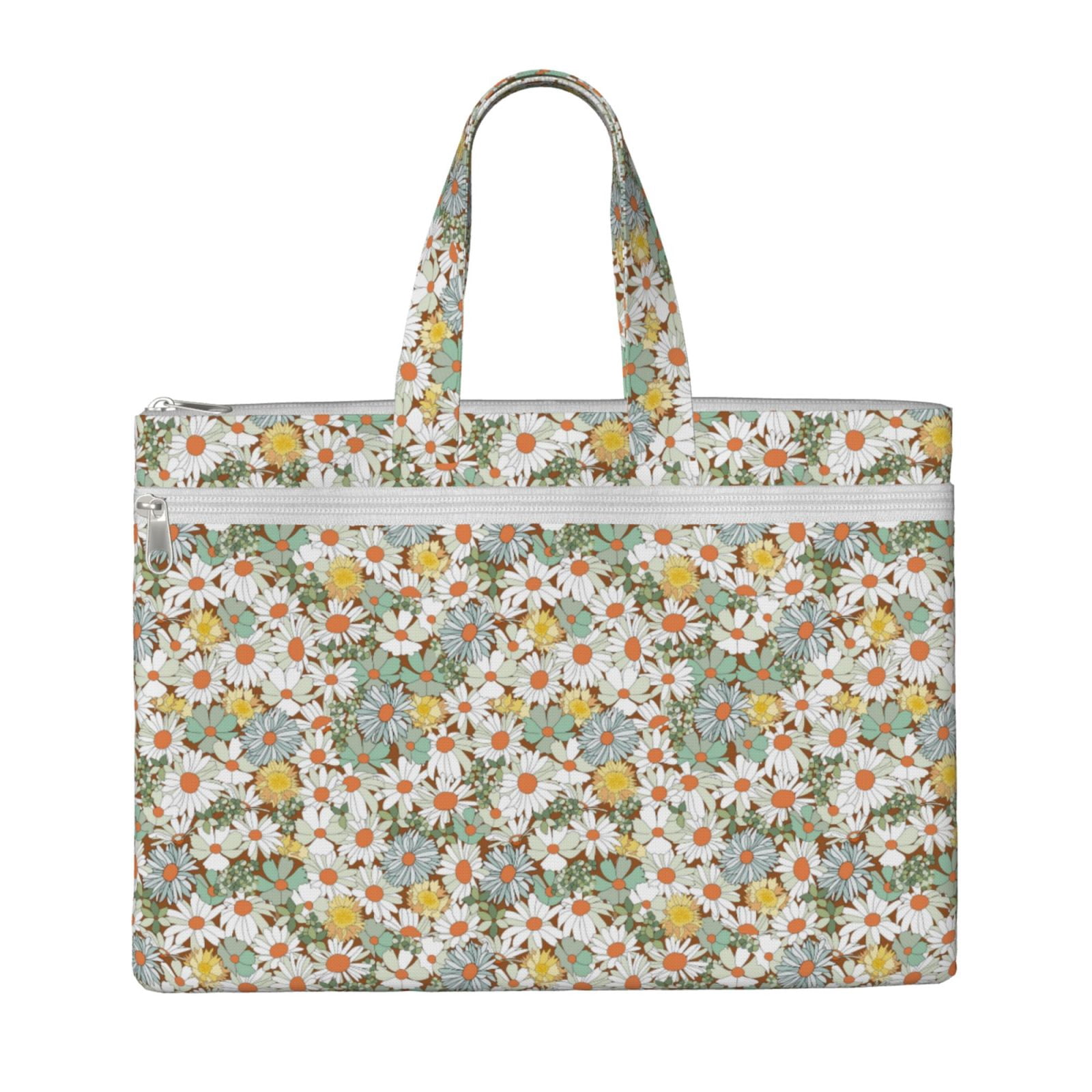 Cauagu Daisy Pattern Canvas Tote File Bag, Zipper Tote Bag Business ...