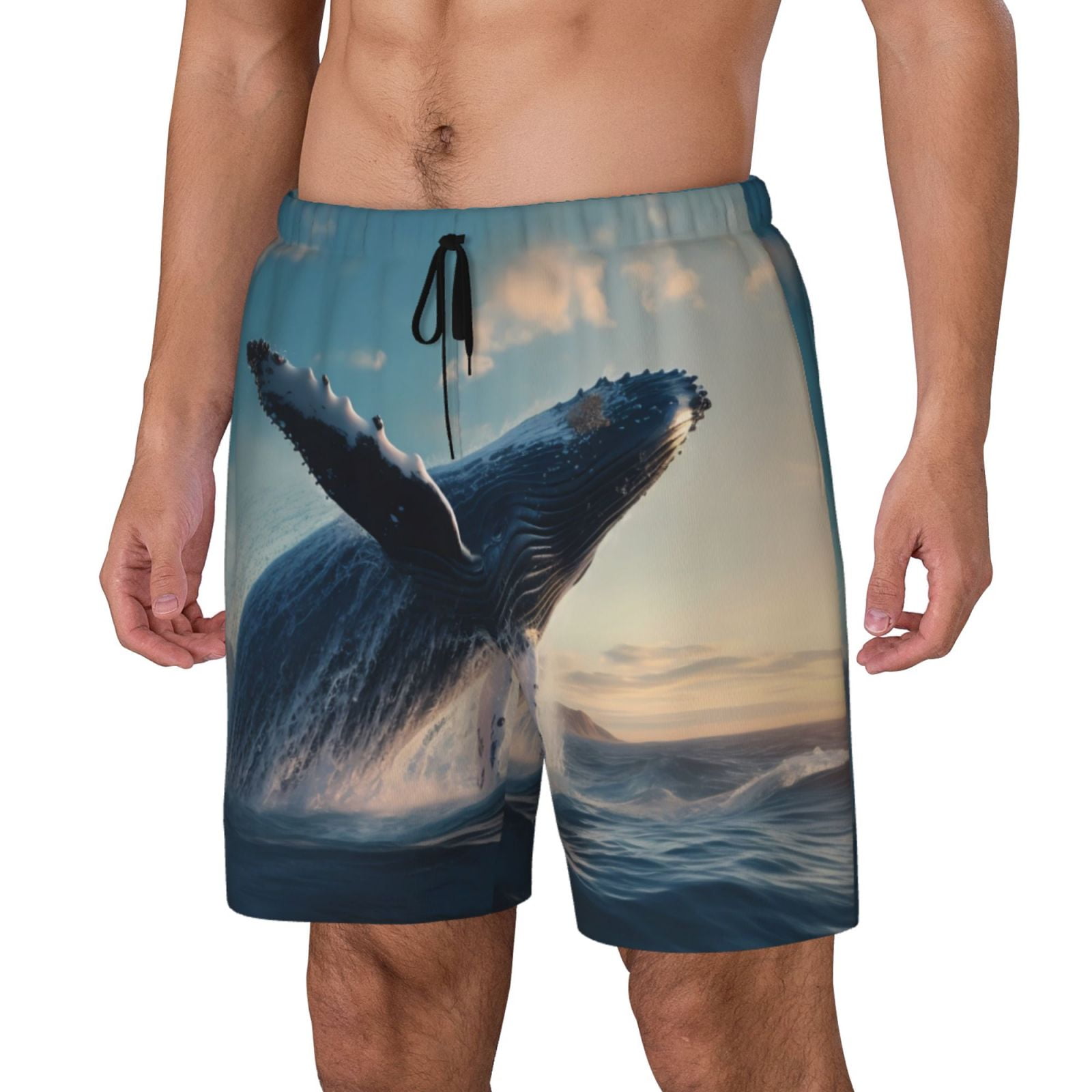 Cauagu Dancing Whale Print Mens Swim Trunks Quick Dry Board Shorts Swim ...