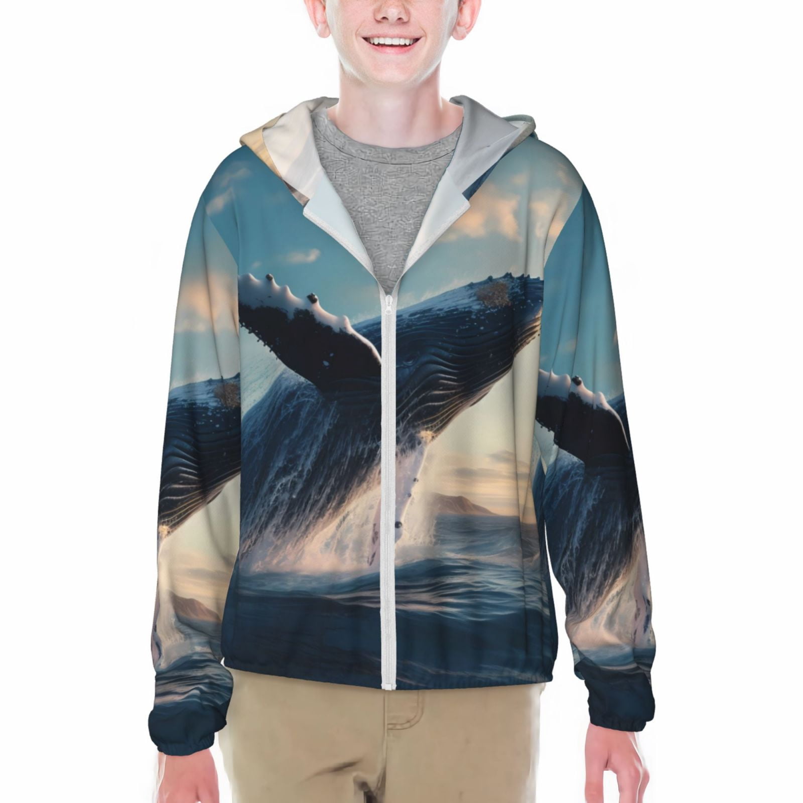Cauagu Dancing Whale Print Sun Protection Jacket for Teen,Full-Zipper ...