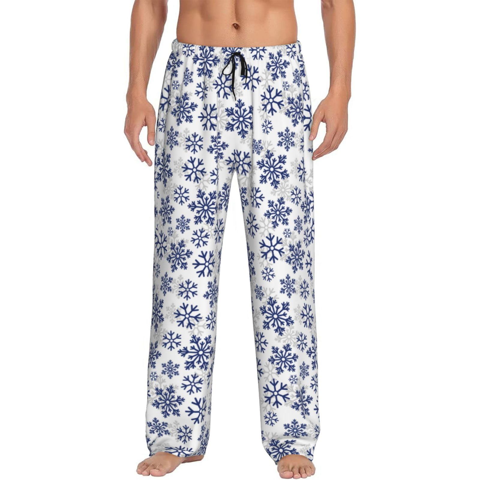 Cauagu Dark Blue Snowflakes Mens Pajama Pants Sleep & Lounge Pants,PJ ...