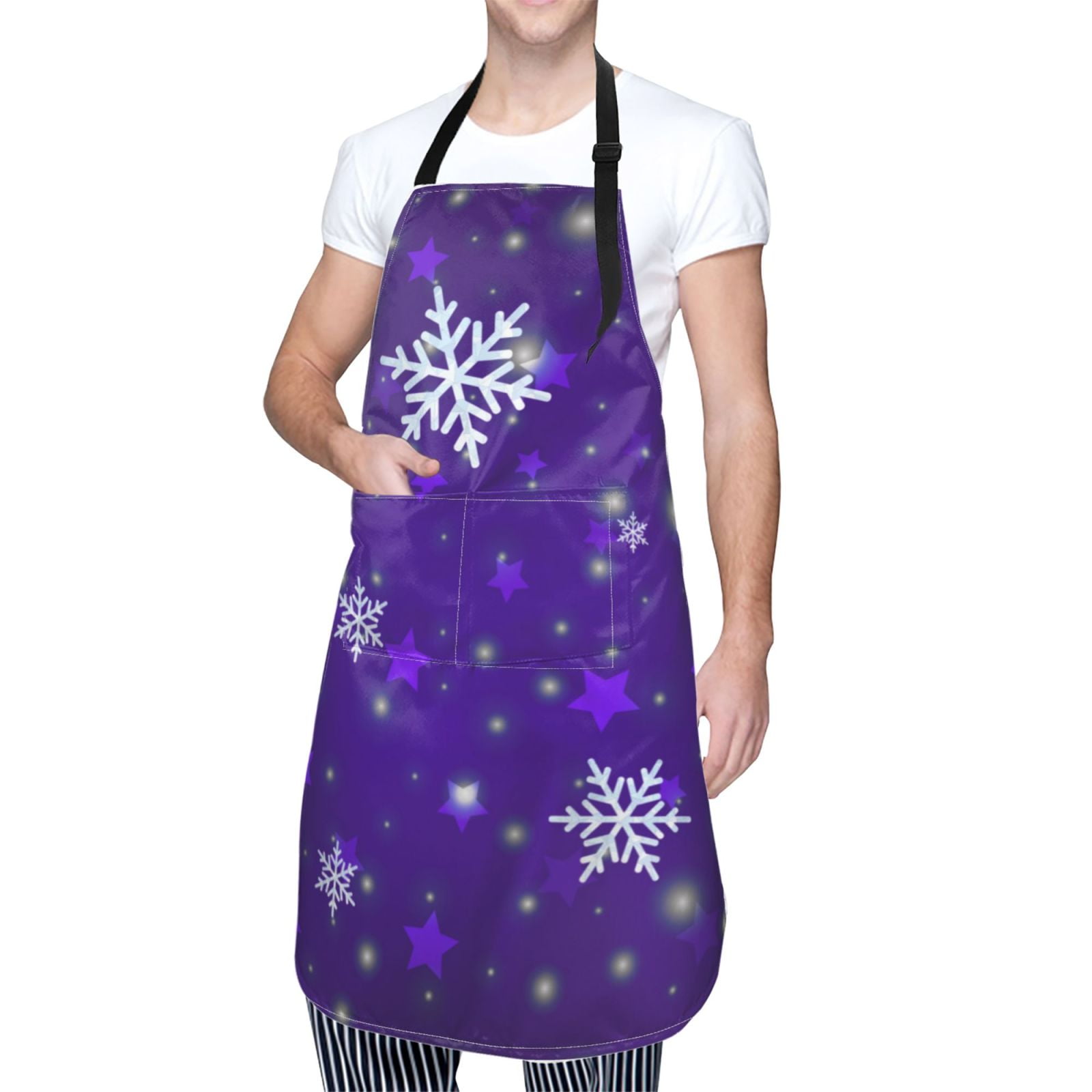 Cauagu Dark Purple Snowflakes Aprons with Pockets,Waterproof Apron for ...