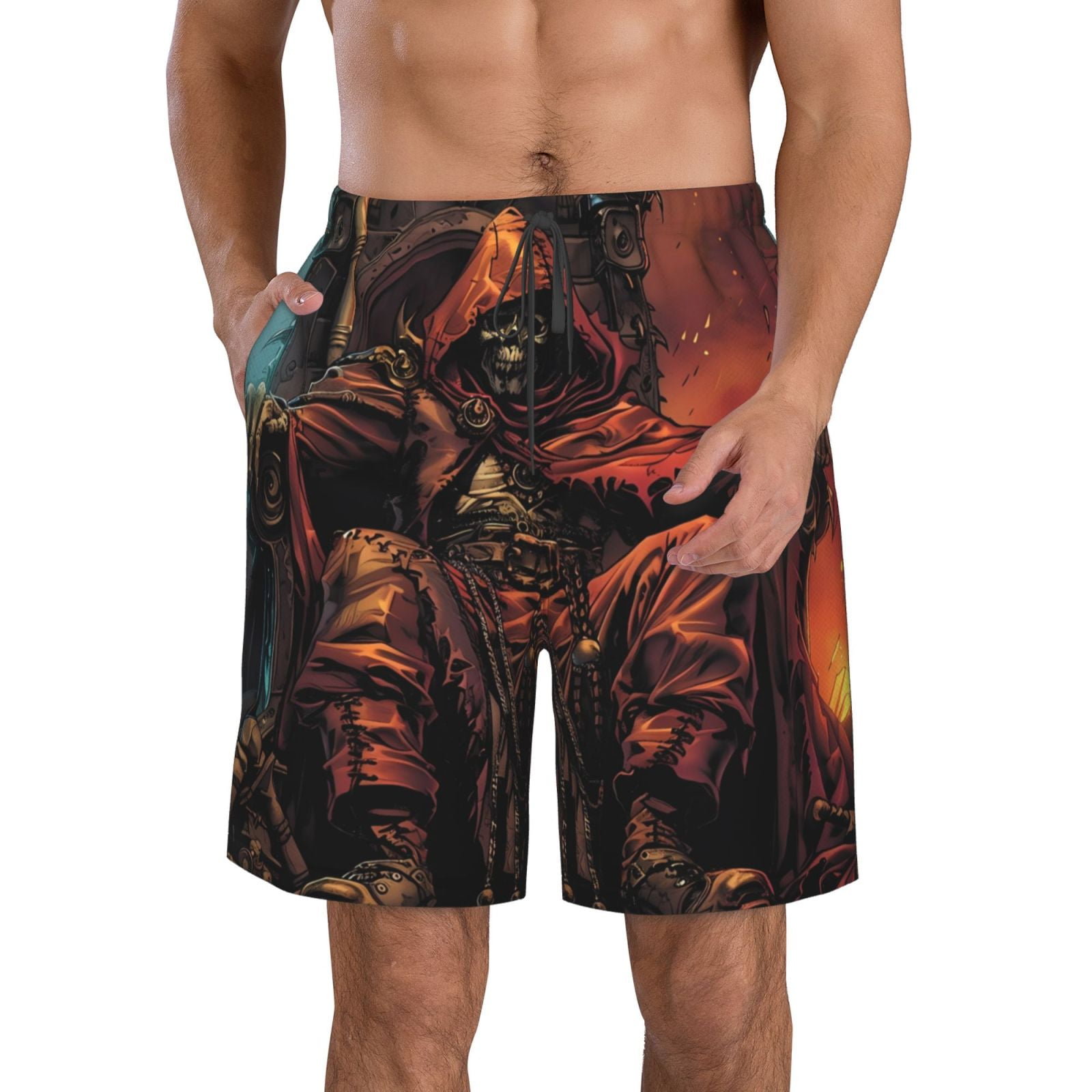Cauagu Dark Skull King Throne Print Men's Swim Trunks,Hawaiian Bathing ...