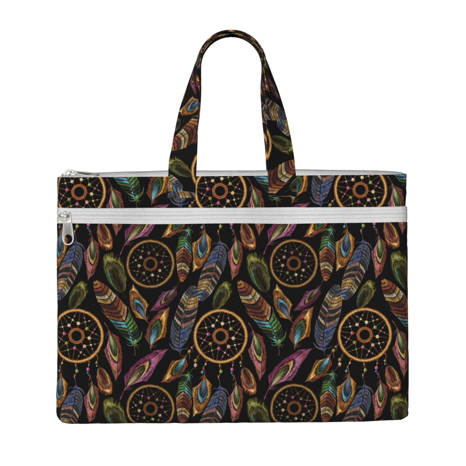 Cauagu Decorative Feathers Pattern Canvas Tote File Bag, Zipper Tote ...