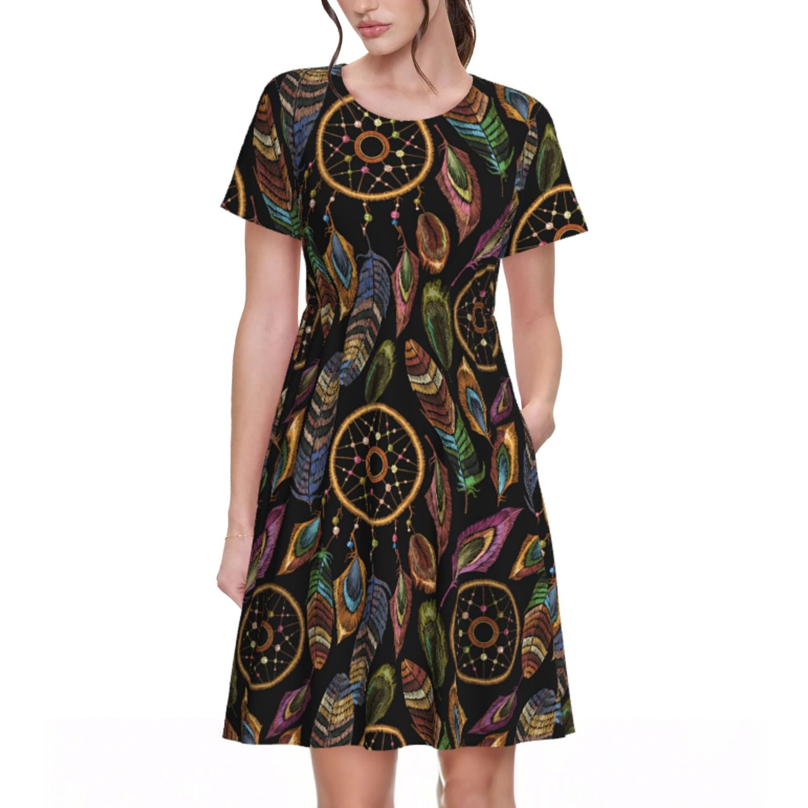 Cauagu Decorative Feathers Print Summer Dresses for Women 2025 Loose ...
