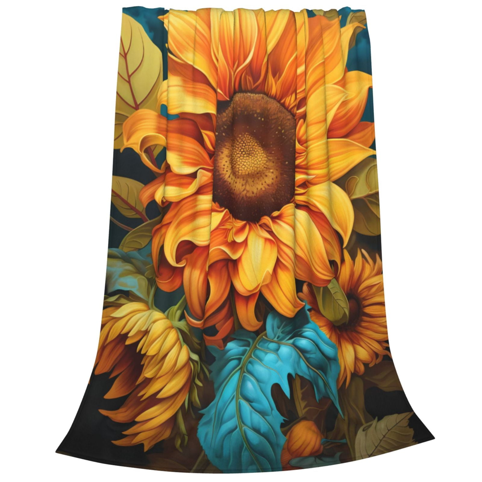 Cauagu Deep Yellow Colorful Sunflower Pattern Flannel Bed Blankets ...