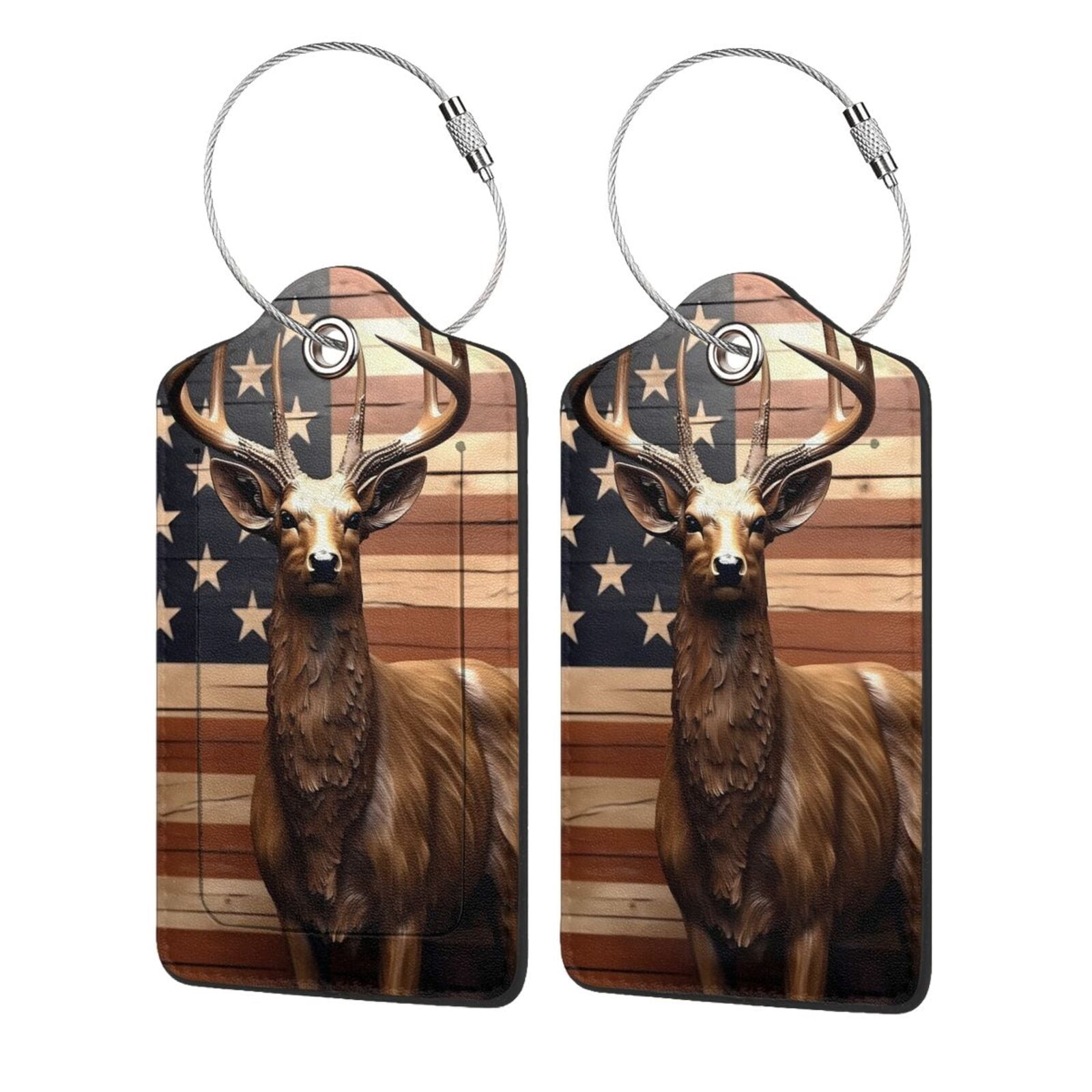 Cauagu Deer American Flag Vintage Pattern Luggage Tags,Leather Luggage ...