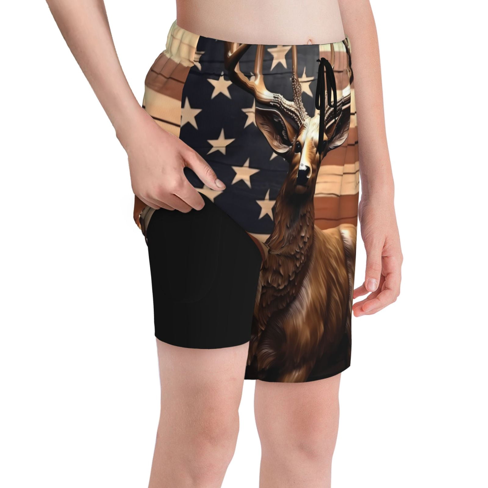 Cauagu Deer American Flag Vintage Print Swim Trunks for Men,Youth Boys ...