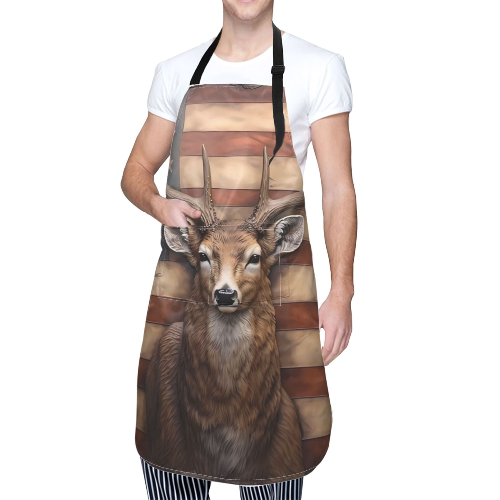 Cauagu Deer American Flag Wall Aprons with Pockets,Waterproof Apron for ...