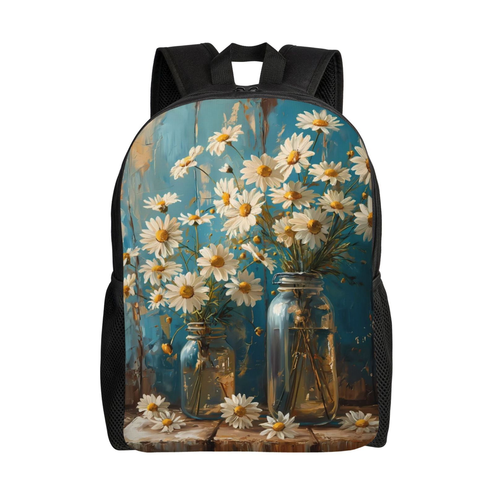 Cauagu Delicate White Daisy Jars Print Backpacks,Travel Daypack Casual ...