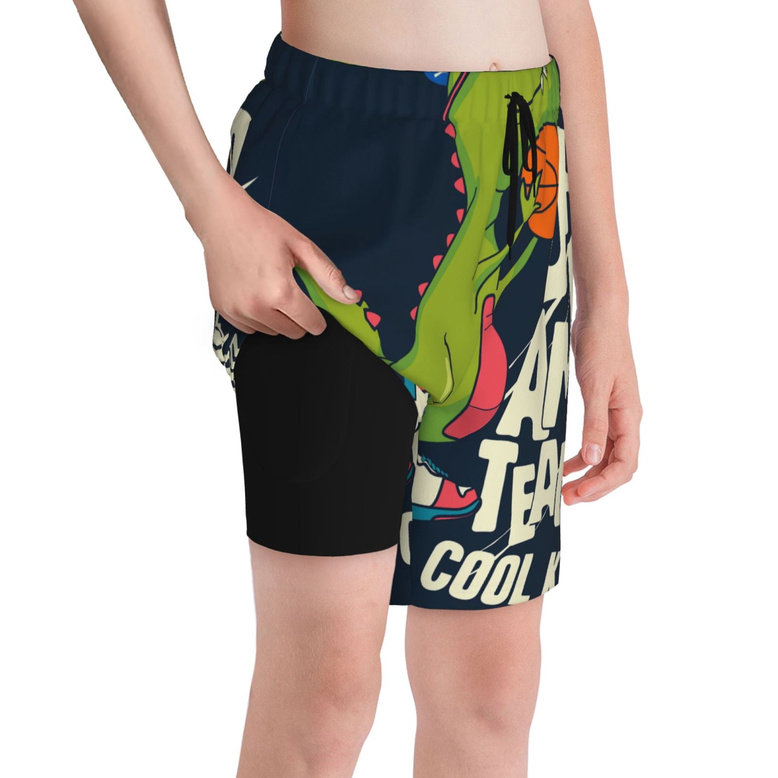 Cauagu Dinosaur Basketball Player Print Swim Trunks for Men,Youth Boys ...