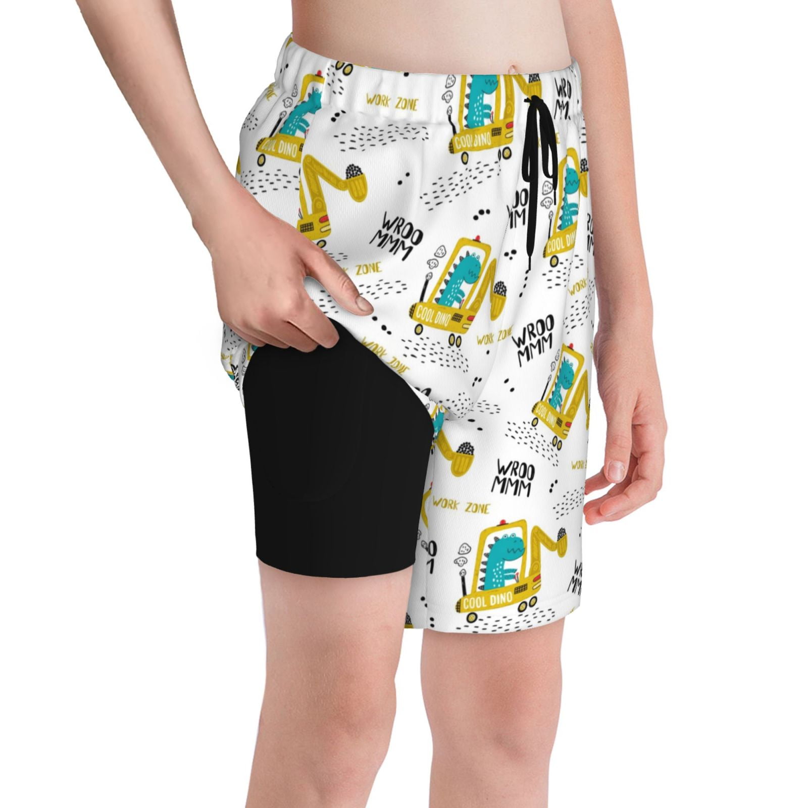 Cauagu Dinosaur on Excavator Print Swim Trunks for Men,Youth Boys Swim ...