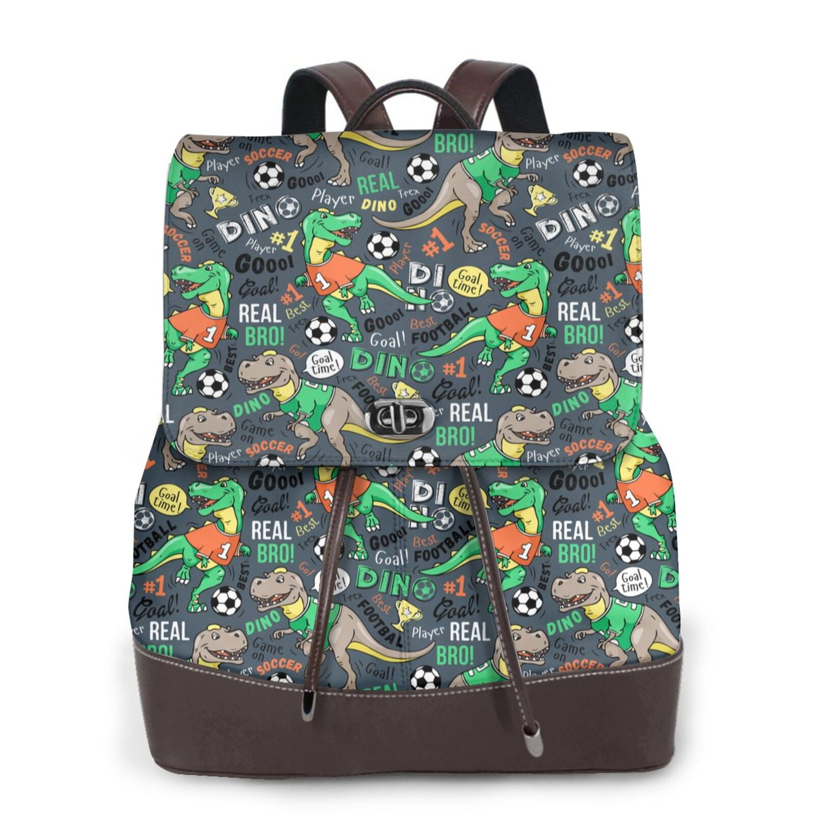 Cauagu Dinosaur Plays Soccer Print Women's PU Leather Backpack,Fashion ...