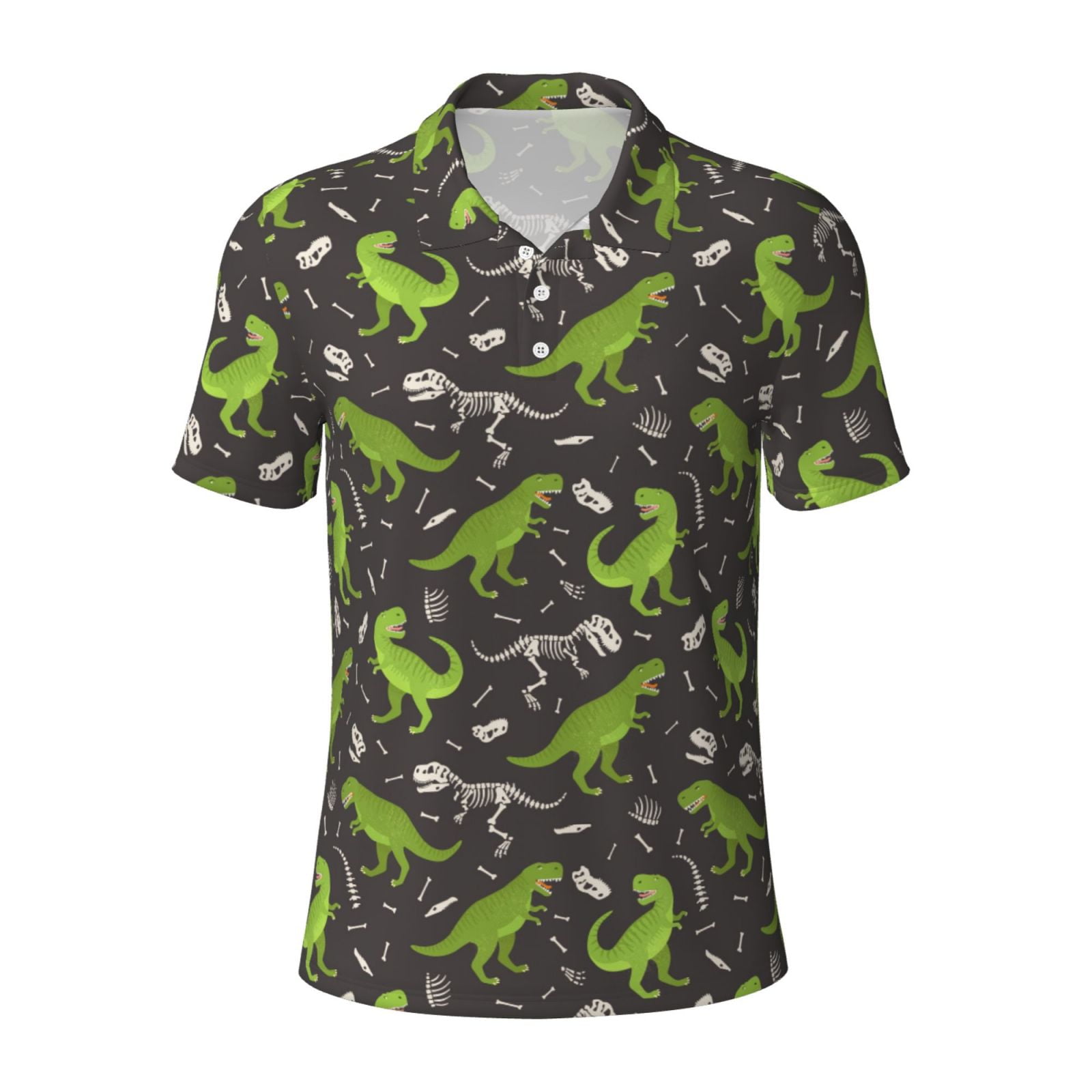 Cauagu Dinosaur Skeleton Print Men's Polo Shirts, Short-Sleeve Polo ...