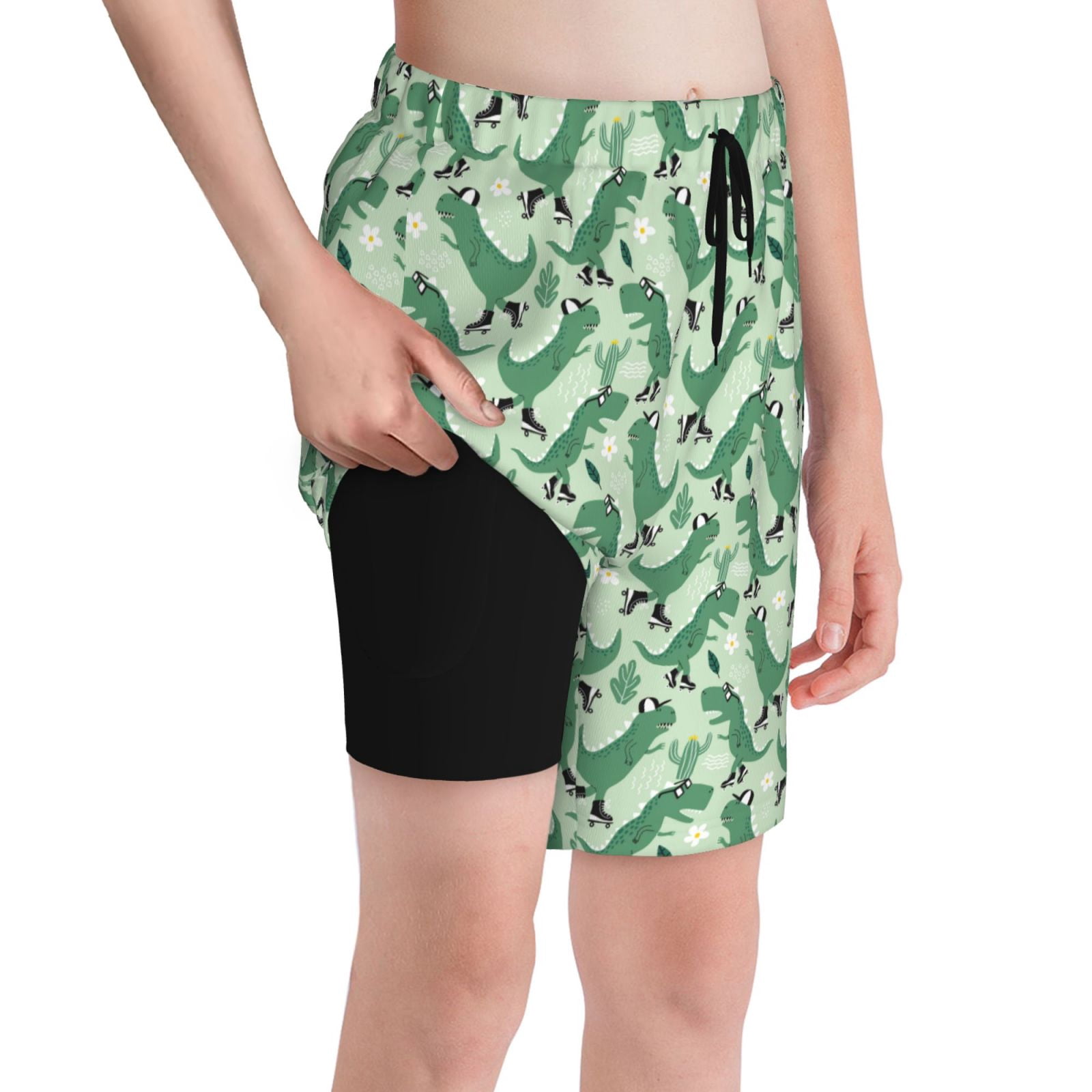 Cauagu Dinosaurs on Roller Skater Print Swim Trunks for Men,Youth Boys ...
