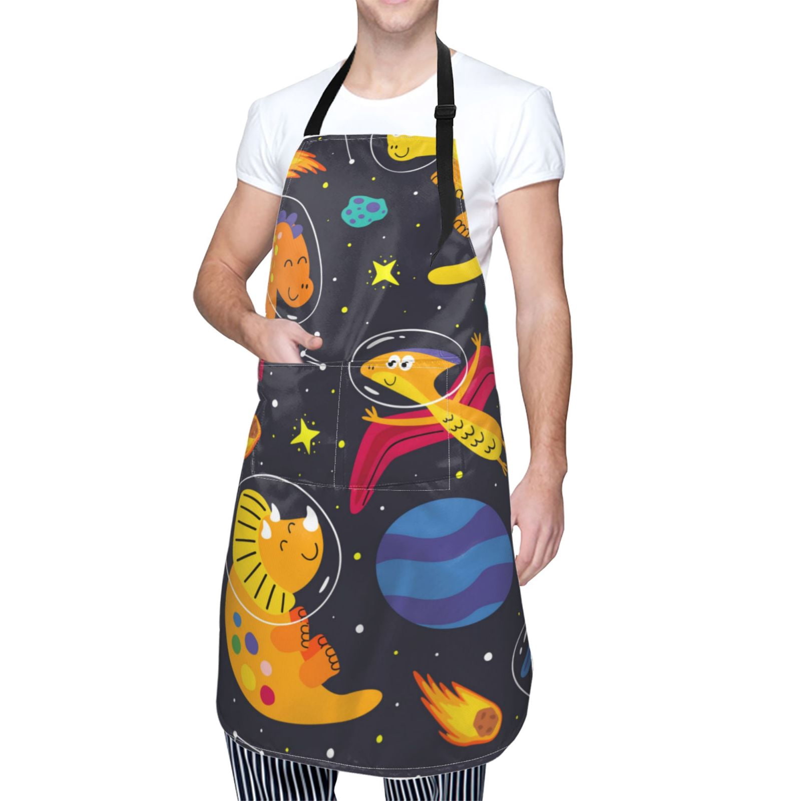 Cauagu Dinosaurs in Space Aprons with Pockets,Waterproof Apron for ...