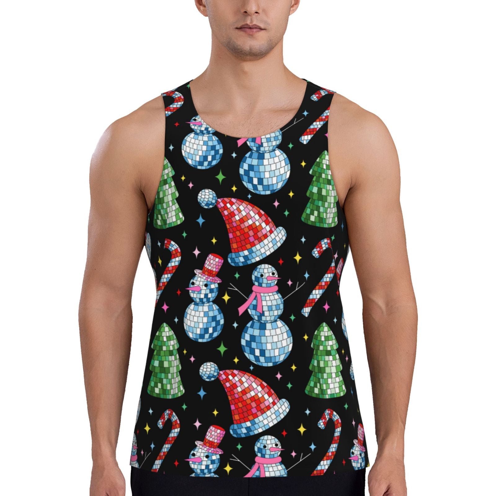 Cauagu Disco Mirror Ball Snowman Print Men's Sleeveless Muscle Shirts ...