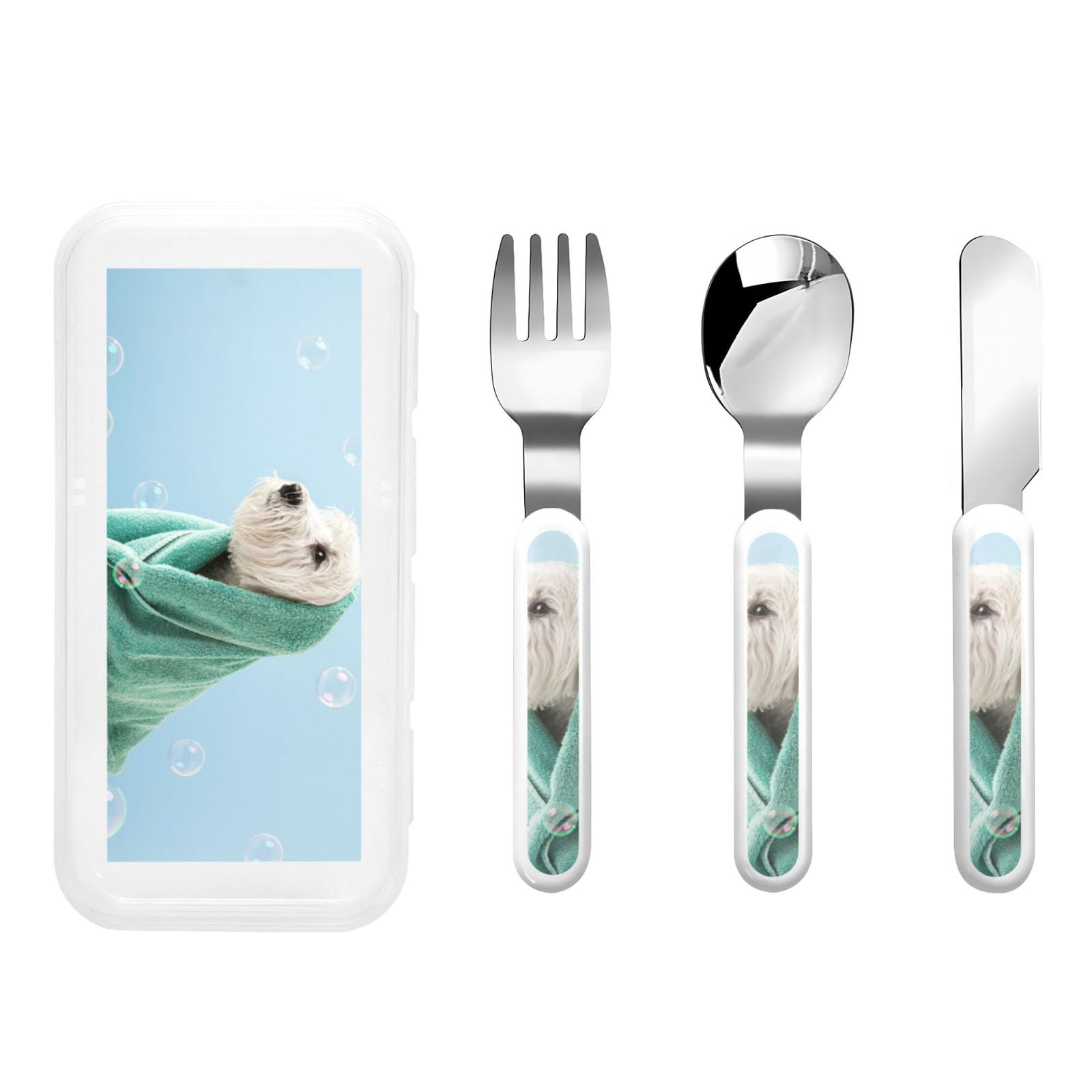 Cauagu Dog Wrapped in Towel Print 3-Pieces Toddler Cutlery Set , Kids ...