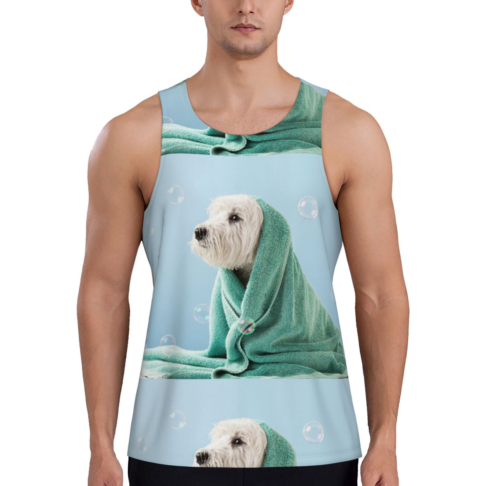 Cauagu Dog Wrapped in Towel Print Men's Sleeveless Muscle Shirts,Tank ...